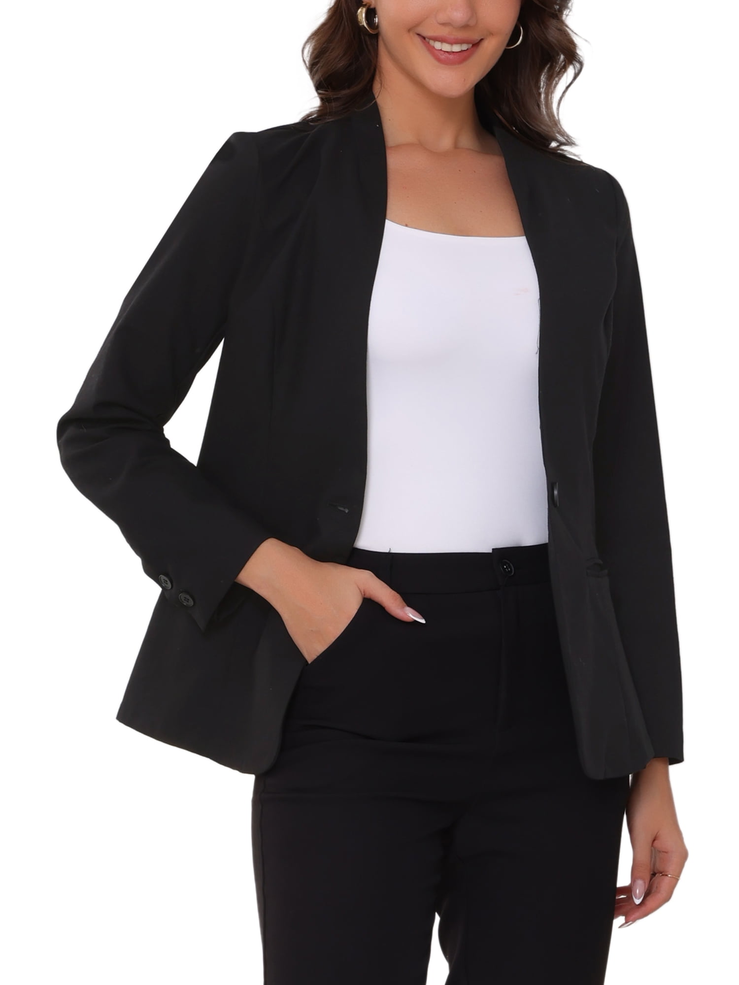 INSPIRE CHIC Linen Blazer for Women's V Neck Single Button Long Sleeve ...