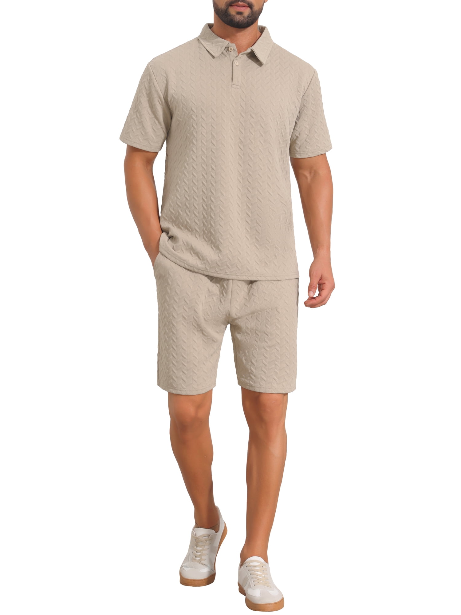 INSPIRE CHIC Men's 2 Pieces Sets Polo Shirt & Drawstring Shorts ...