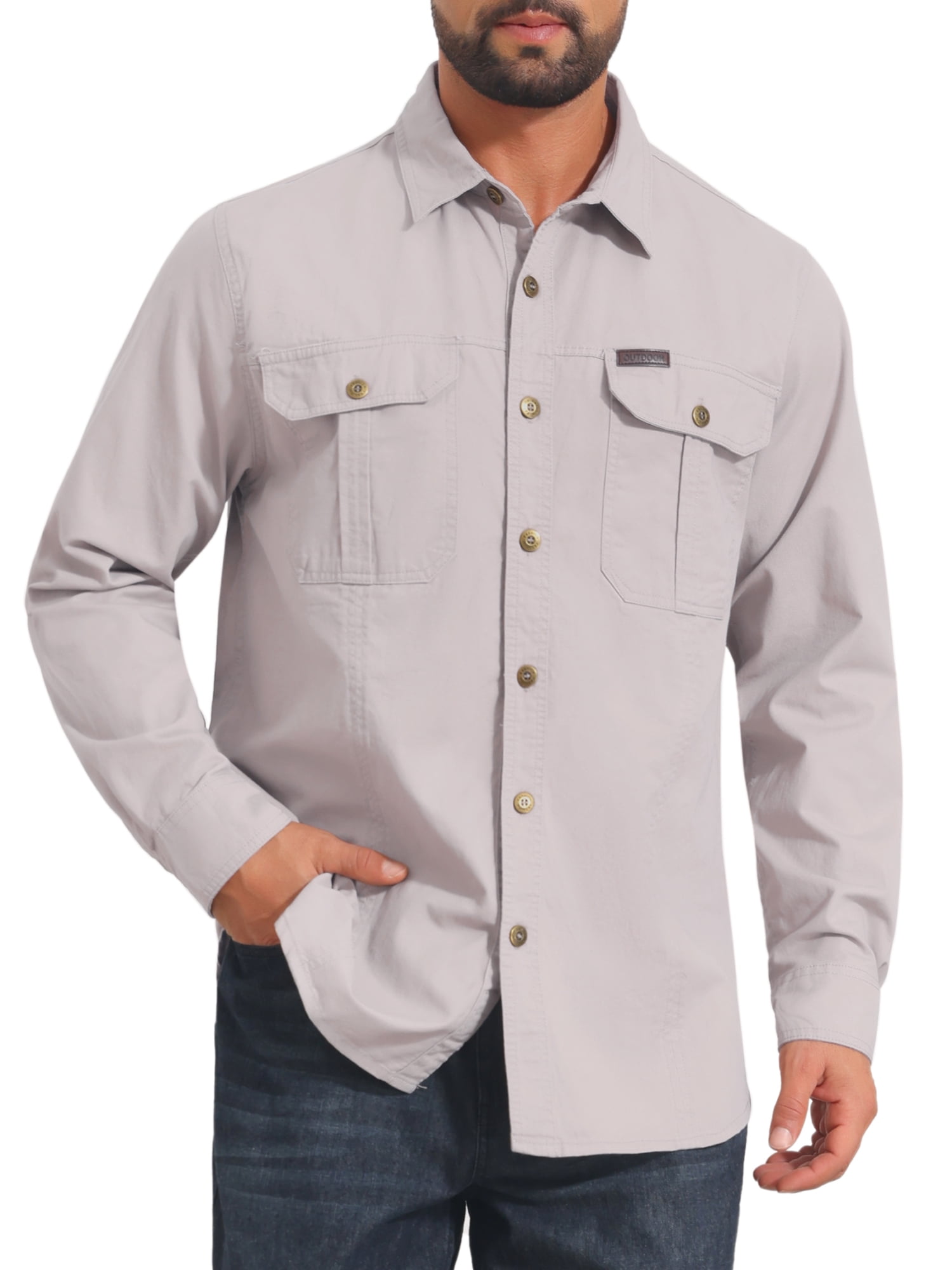 INSPIRE CHIC Men's Casual Workwear Long Sleeve Button Down Pockets ...