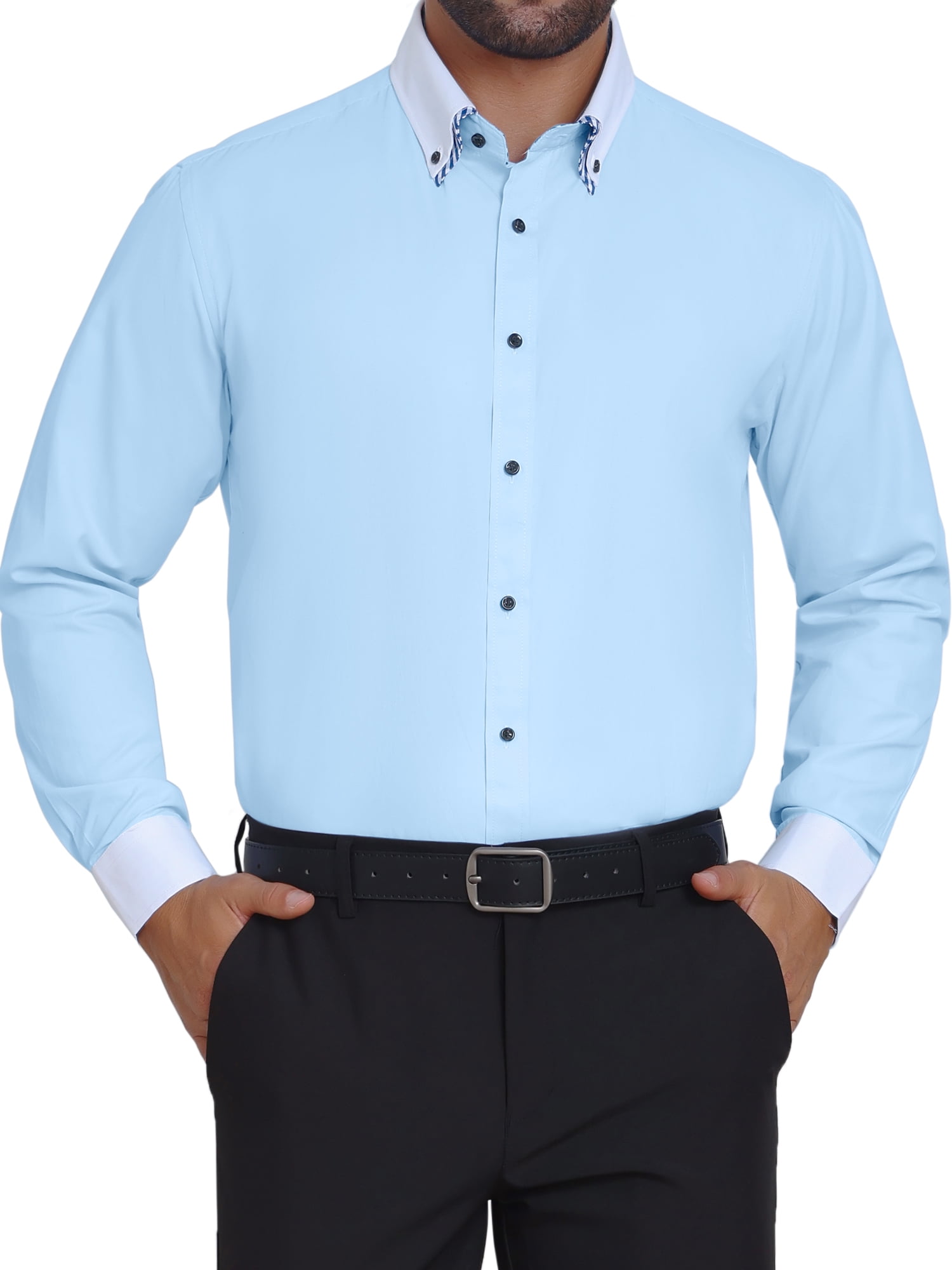 INSPIRE CHIC Men's Contrasting Colors Collar Long Sleeve Button Down ...
