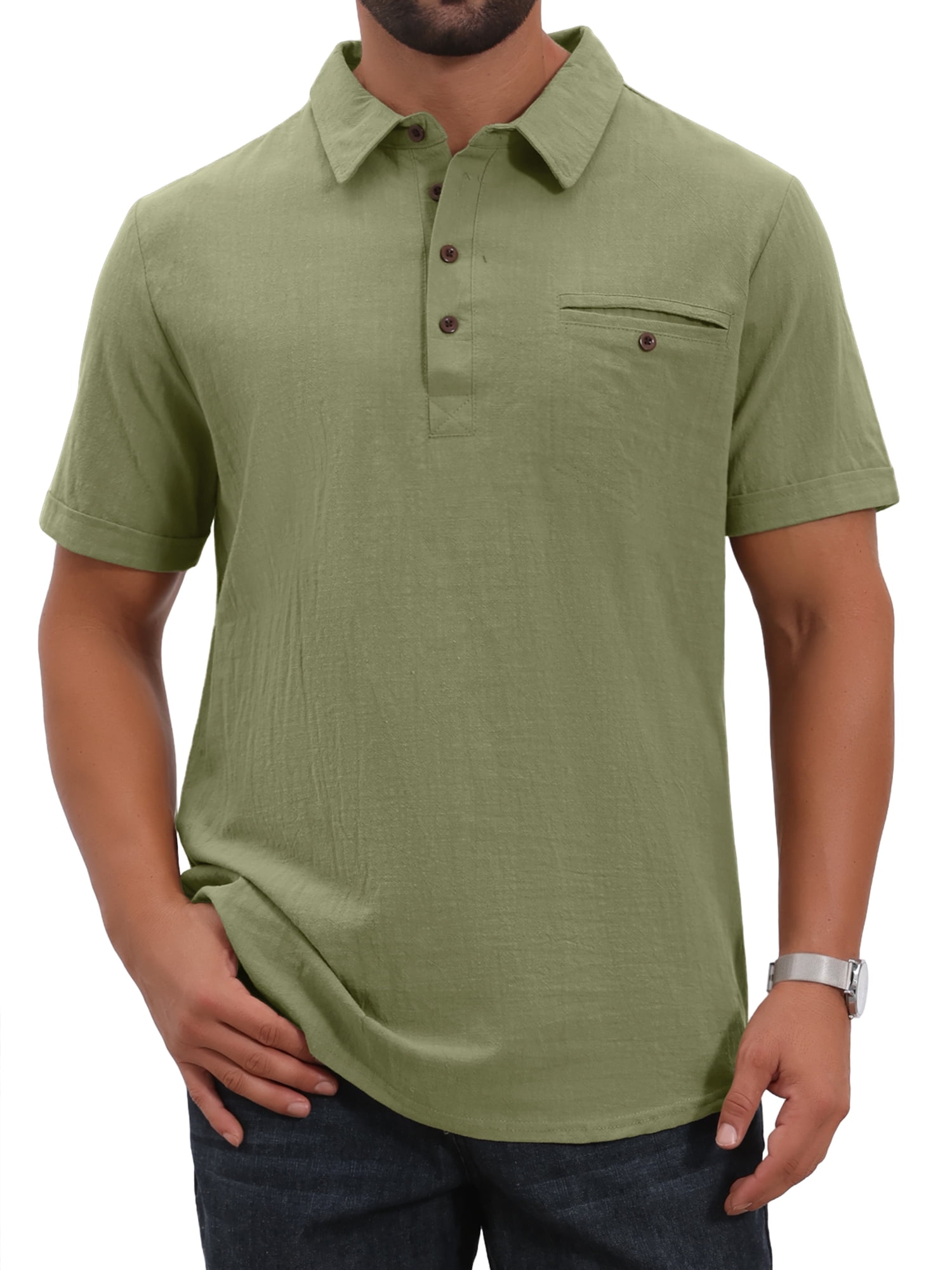 INSPIRE CHIC Men's Linen Chest Pocket Short Sleeve Casual Hawaiian ...