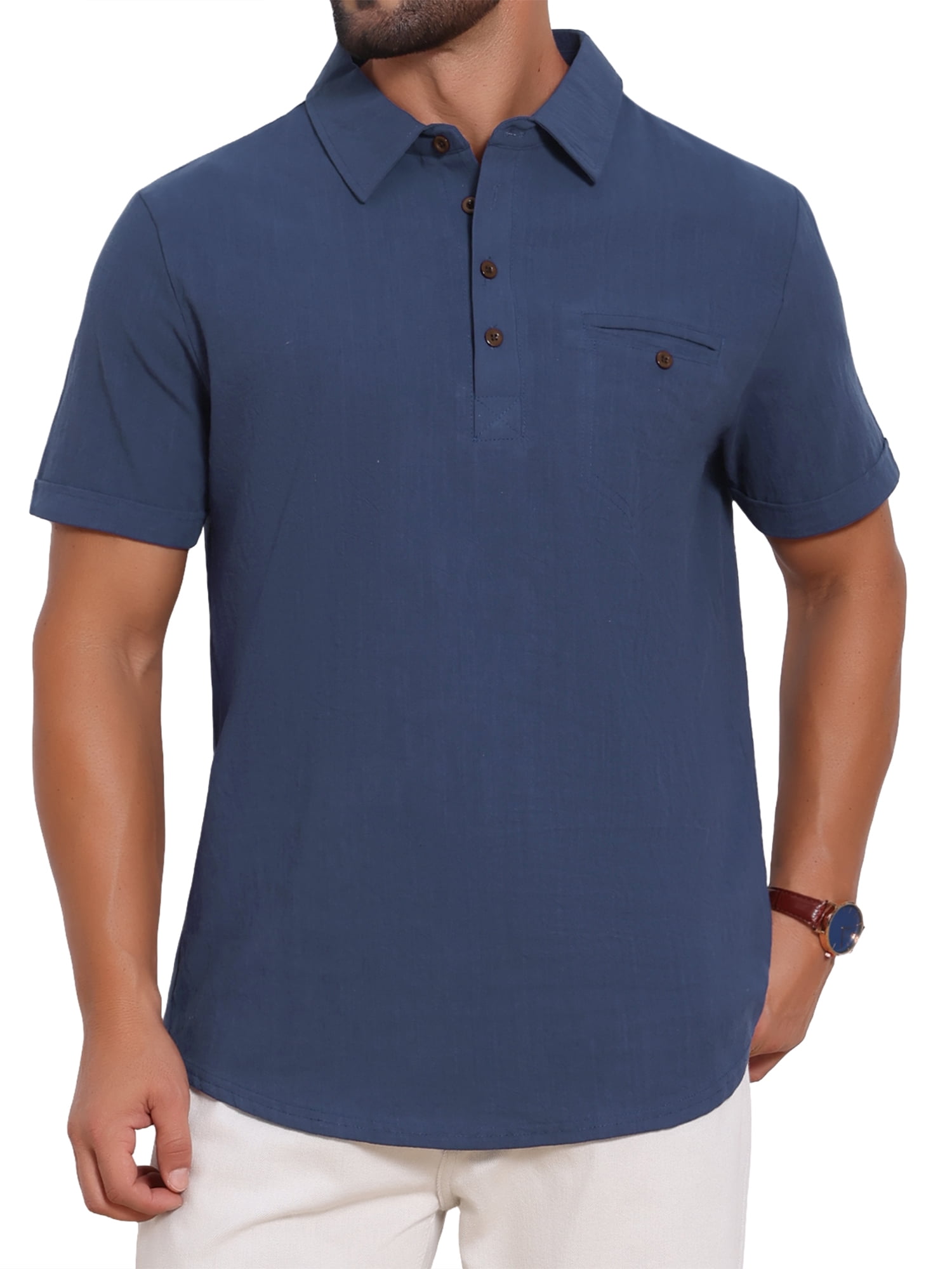 INSPIRE CHIC Men's Linen Chest Pocket Short Sleeve Casual Hawaiian ...