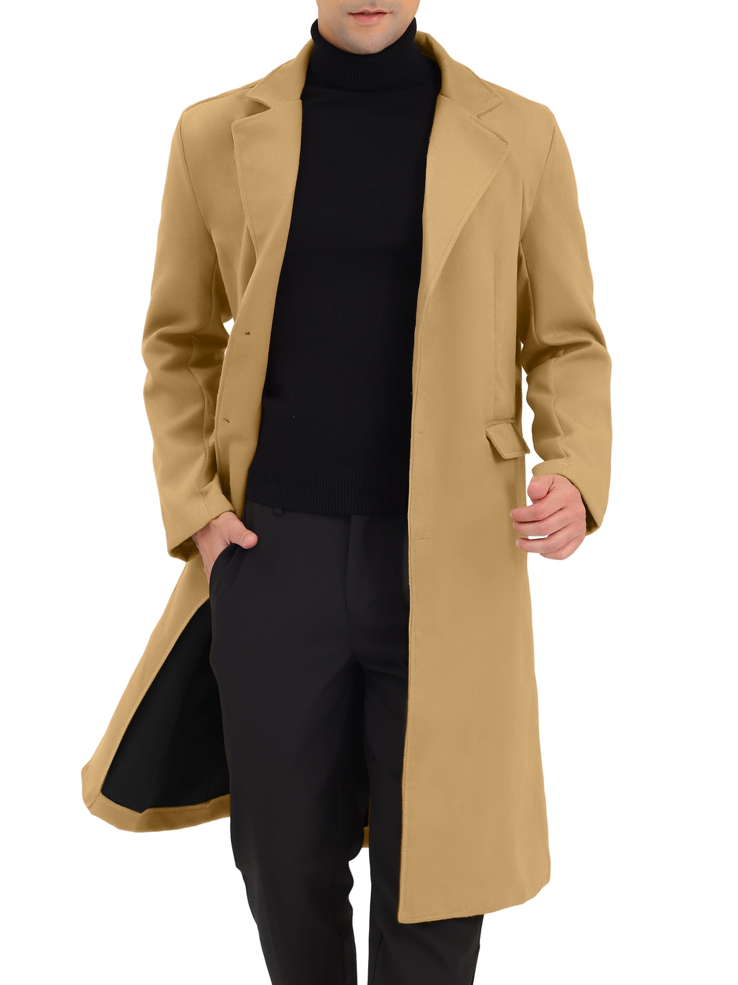 INSPIRE CHIC Men's Coats Single Breasted Lapel Collar Long Sleeve Back ...