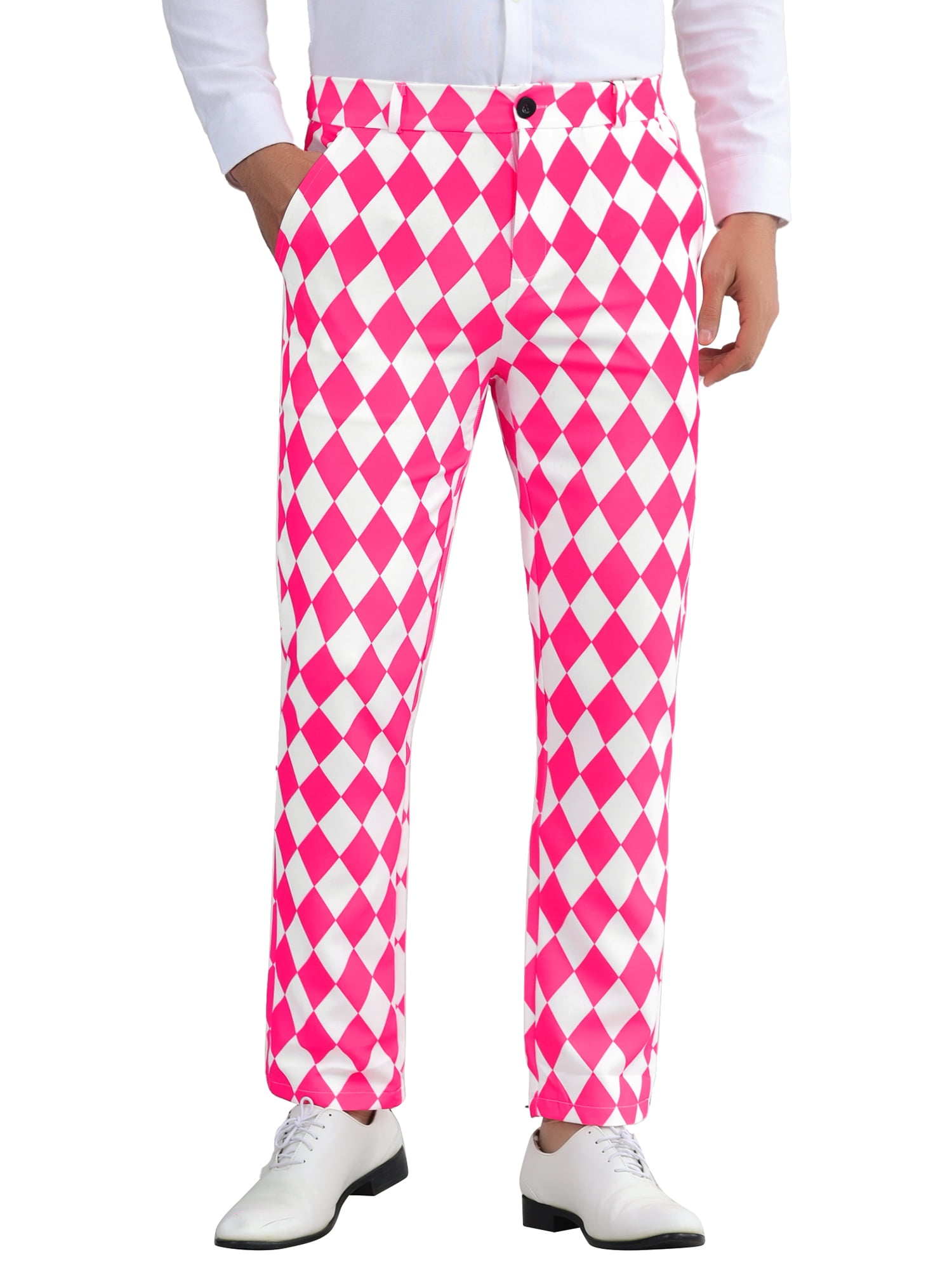 INSPIRE CHIC Men's Pant Diamond Plaid Pattern Regular Fit Color Block ...