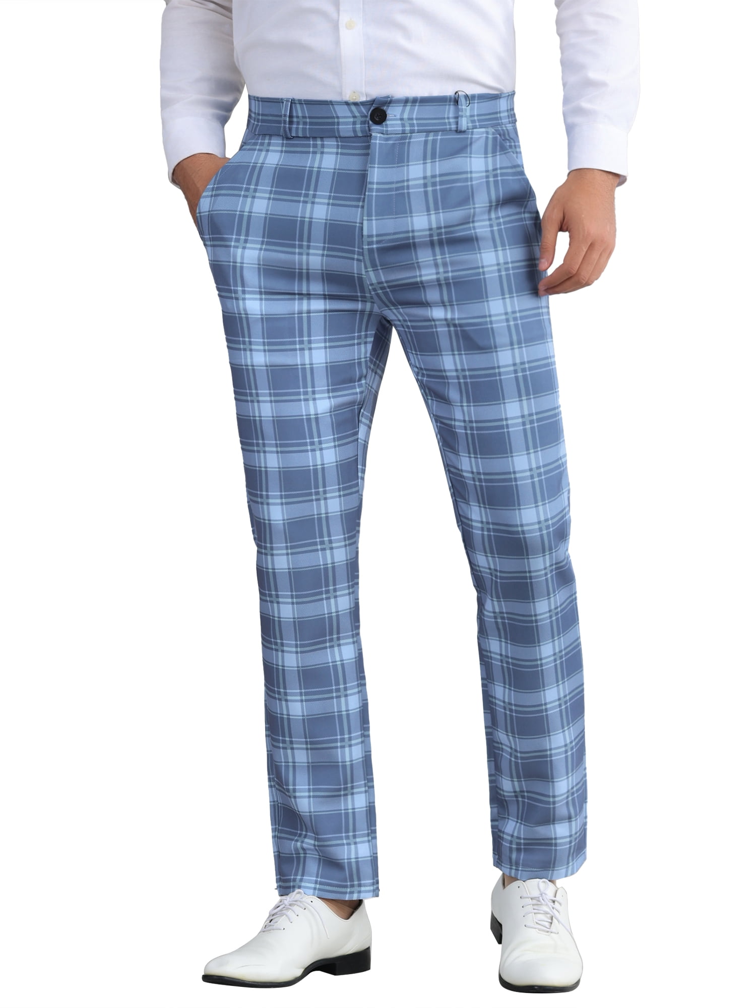 INSPIRE CHIC Men's Pants Plaid Mid-Waist Classic Business Checked Dress ...