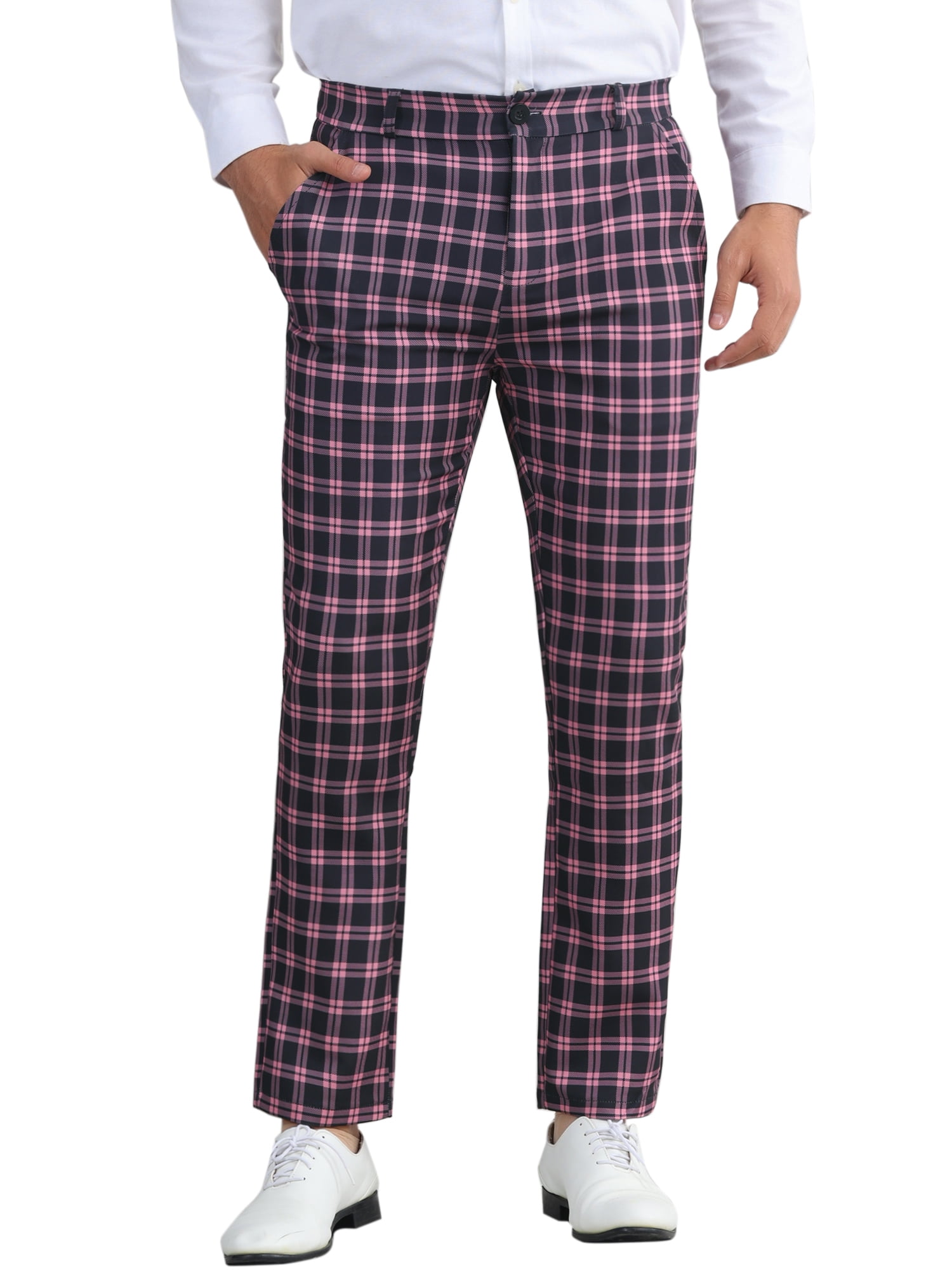 INSPIRE CHIC Men's Pants Plaid Mid-Waist Classic Business Checked Dress ...