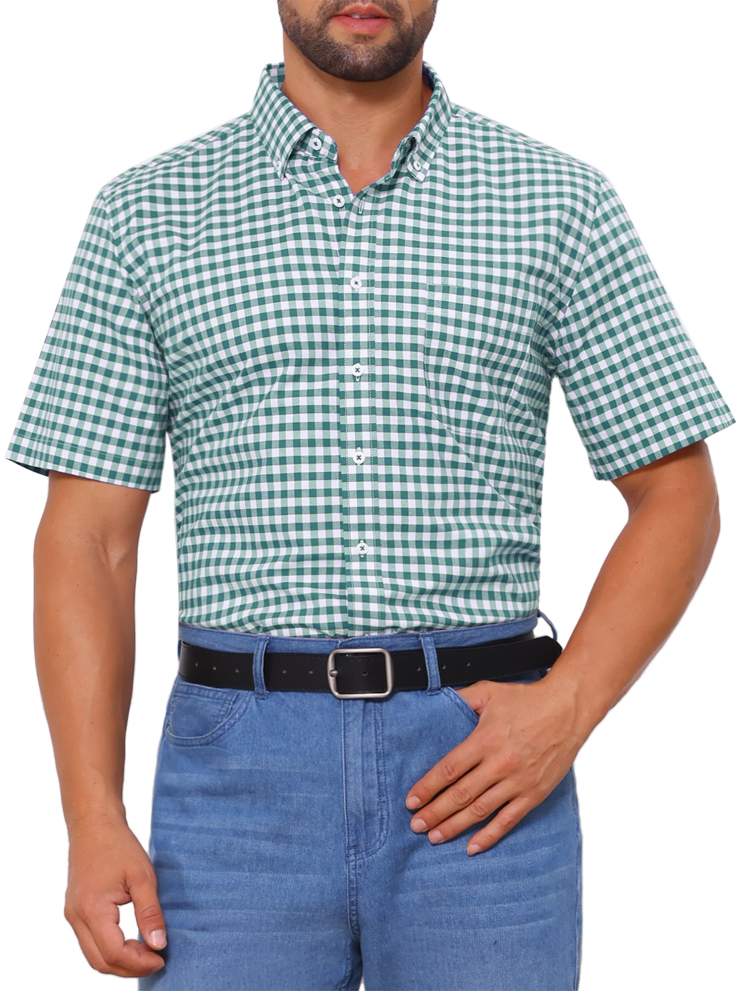 INSPIRE CHIC Men's Shirts Point Collar Short Sleeve Plaid Button ...