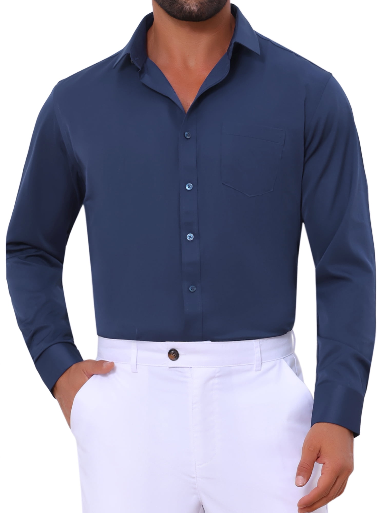 INSPIRE CHIC Men's Shirt Point Collar Long Sleeve Button Solid Color ...