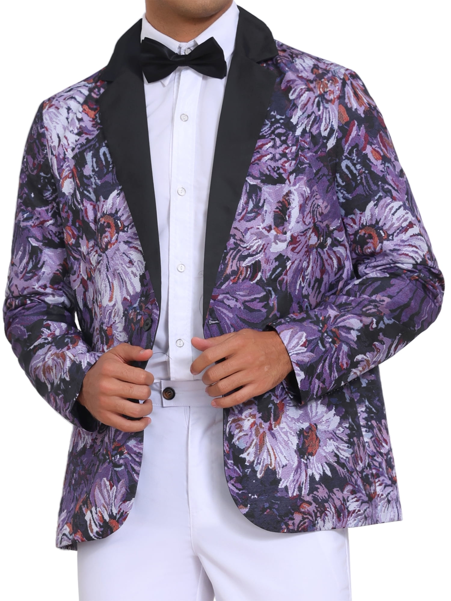 INSPIRE CHIC Men's Single Button Notch Lapel Prom Flower Print Suit ...