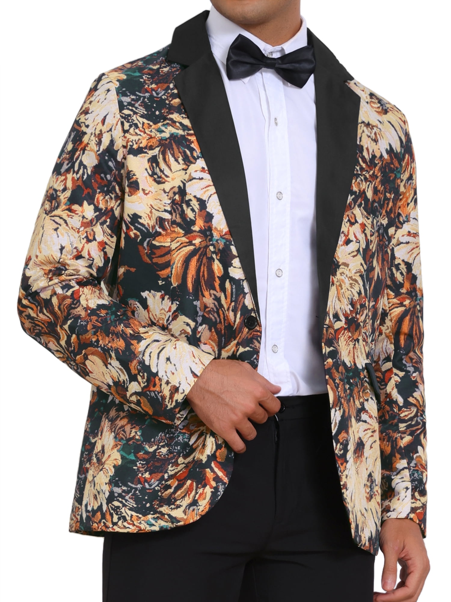 INSPIRE CHIC Men's Single Button Notch Lapel Prom Flower Print Suit ...