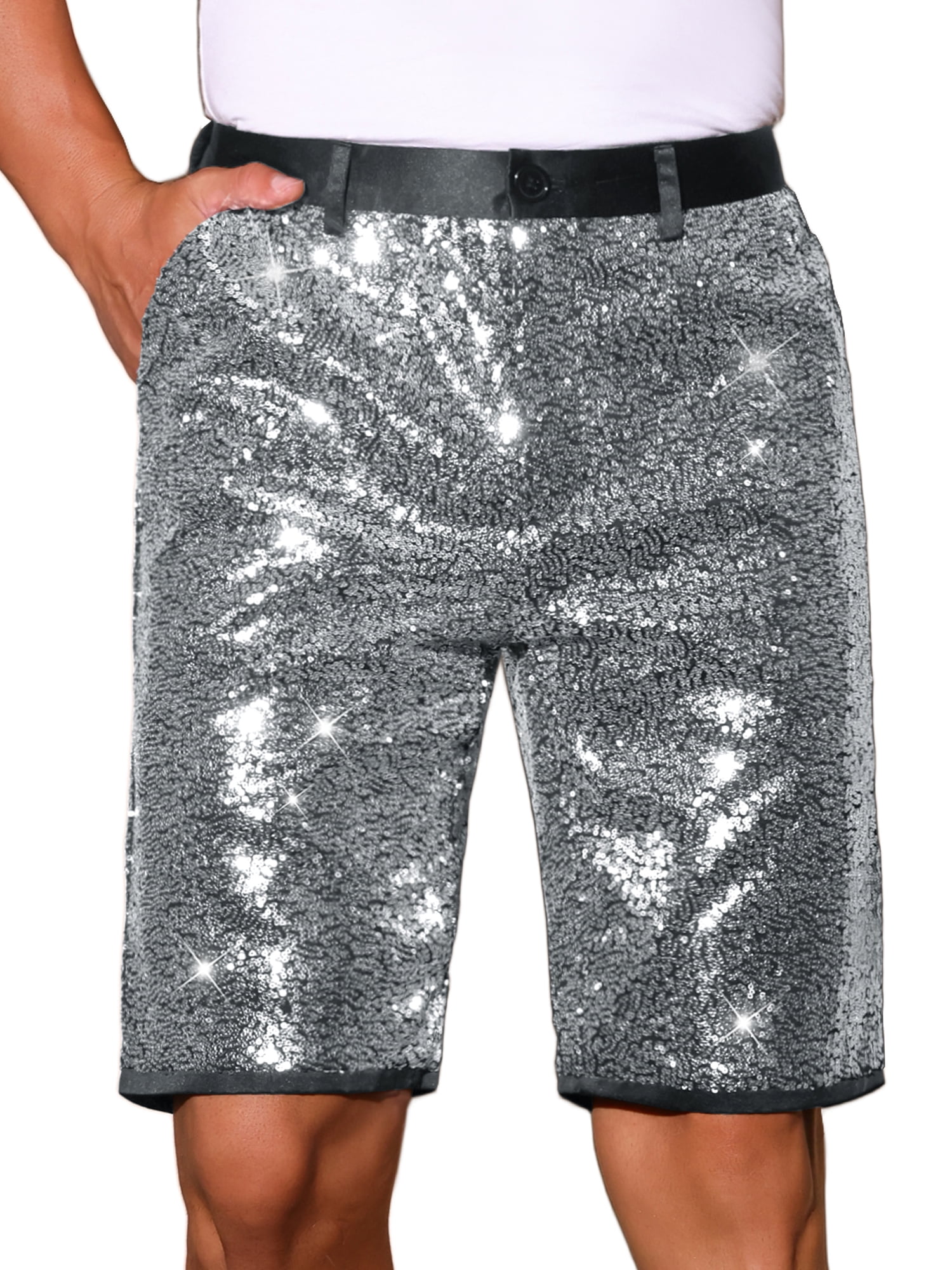 INSPIRE CHIC Men's Straight Leg Club Rave Party Metallic Sparkly Sequin ...