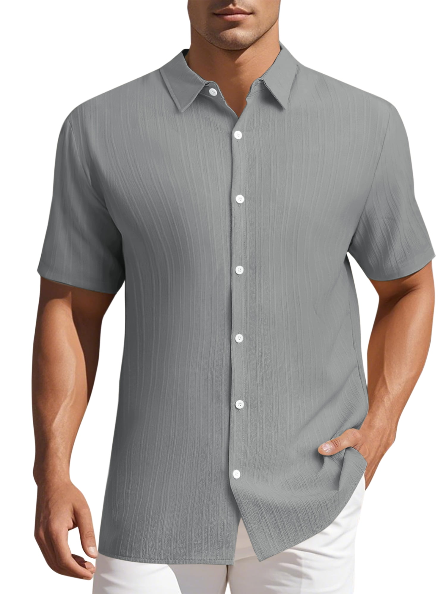 INSPIRE CHIC Mens Linen Shirts Short Sleeve Button Down Beach Summer ...