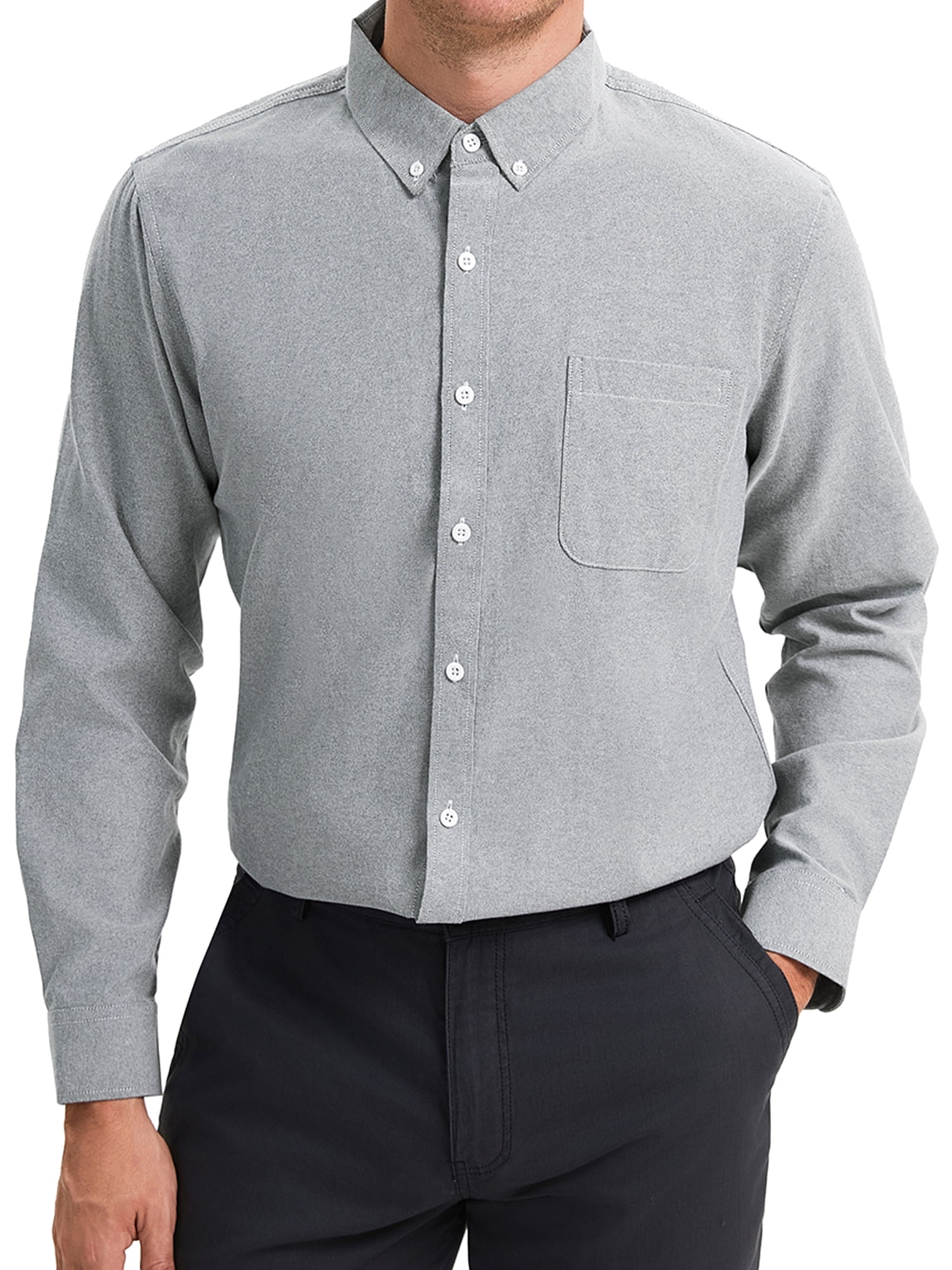 INSPIRE CHIC Mens Long Sleeve Button Down Collar Regular Fit Business ...