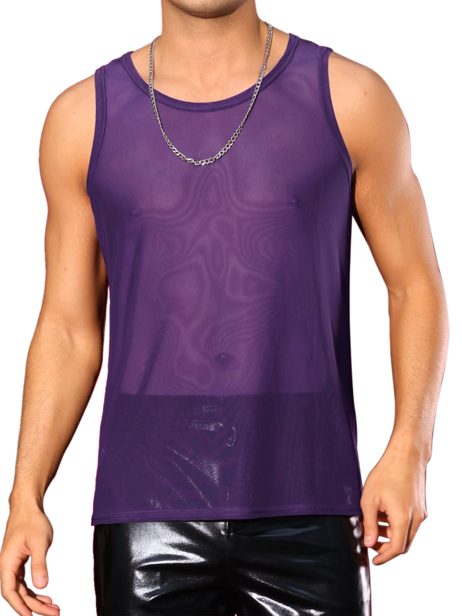 INSPIRE CHIC Mesh Sheer Tank Top for Men's See Through Sleeveless Tee ...