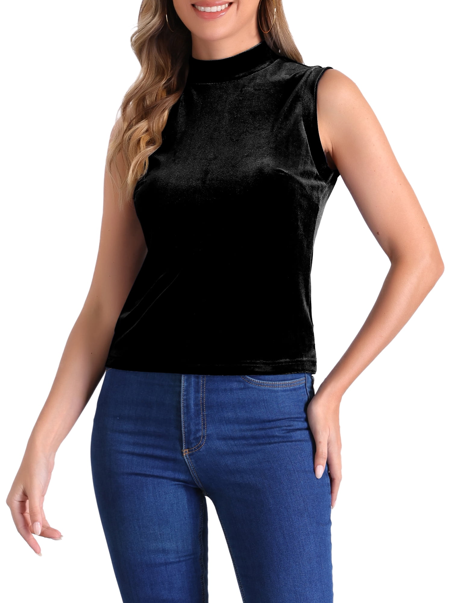 INSPIRE CHIC Mock Turtle Neck Tank Tops for Women's Velvet Sleeveless ...