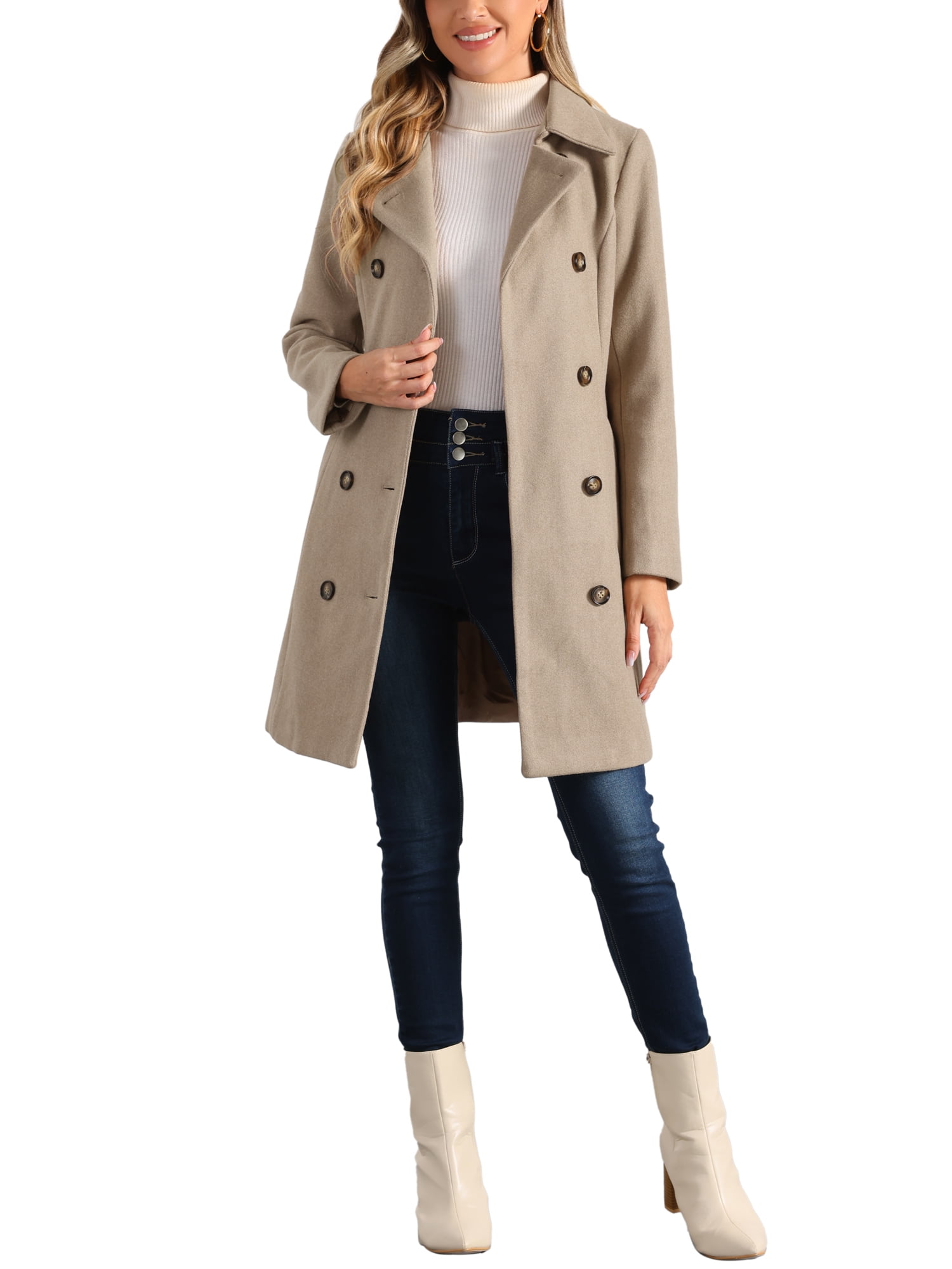 INSPIRE CHIC Pea Coat for Women's Peter Pan Collar Double Breasted ...