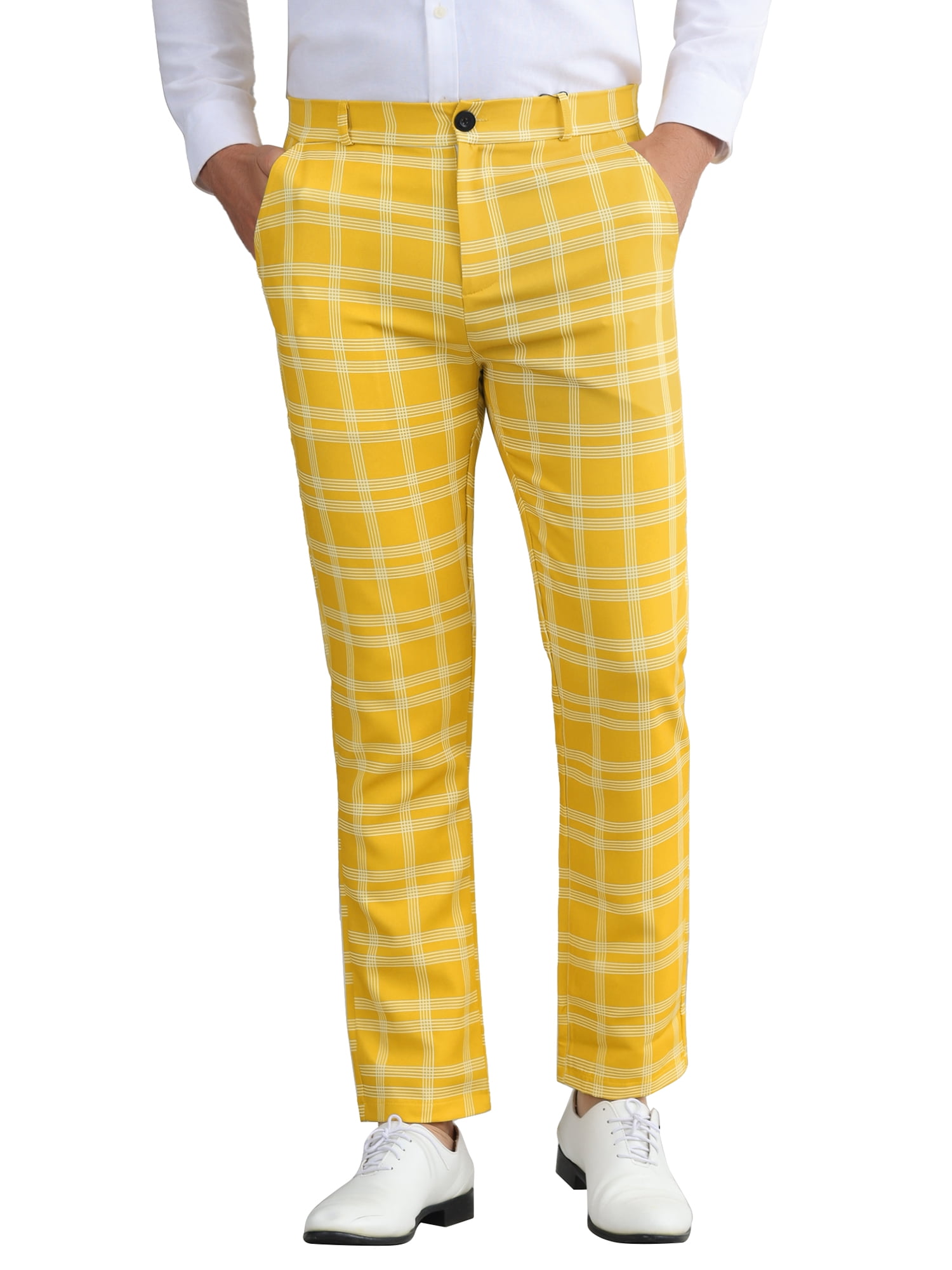 INSPIRE CHIC Plaid Pants for Men's Flat Front Straight Fit Checked ...
