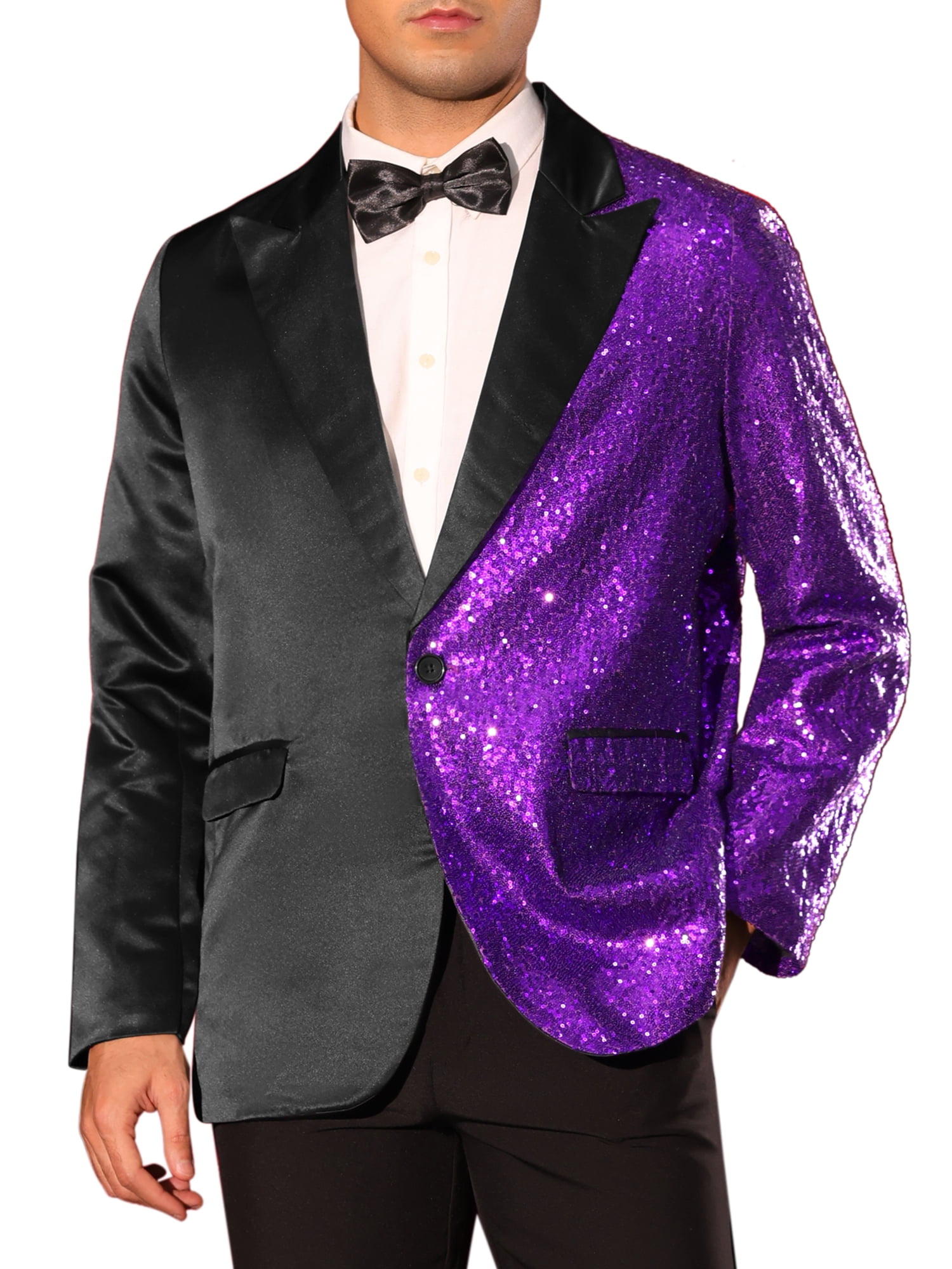 INSPIRE CHIC Sequin Blazers for Men's Color Block Peak Lapel Tuxedo ...
