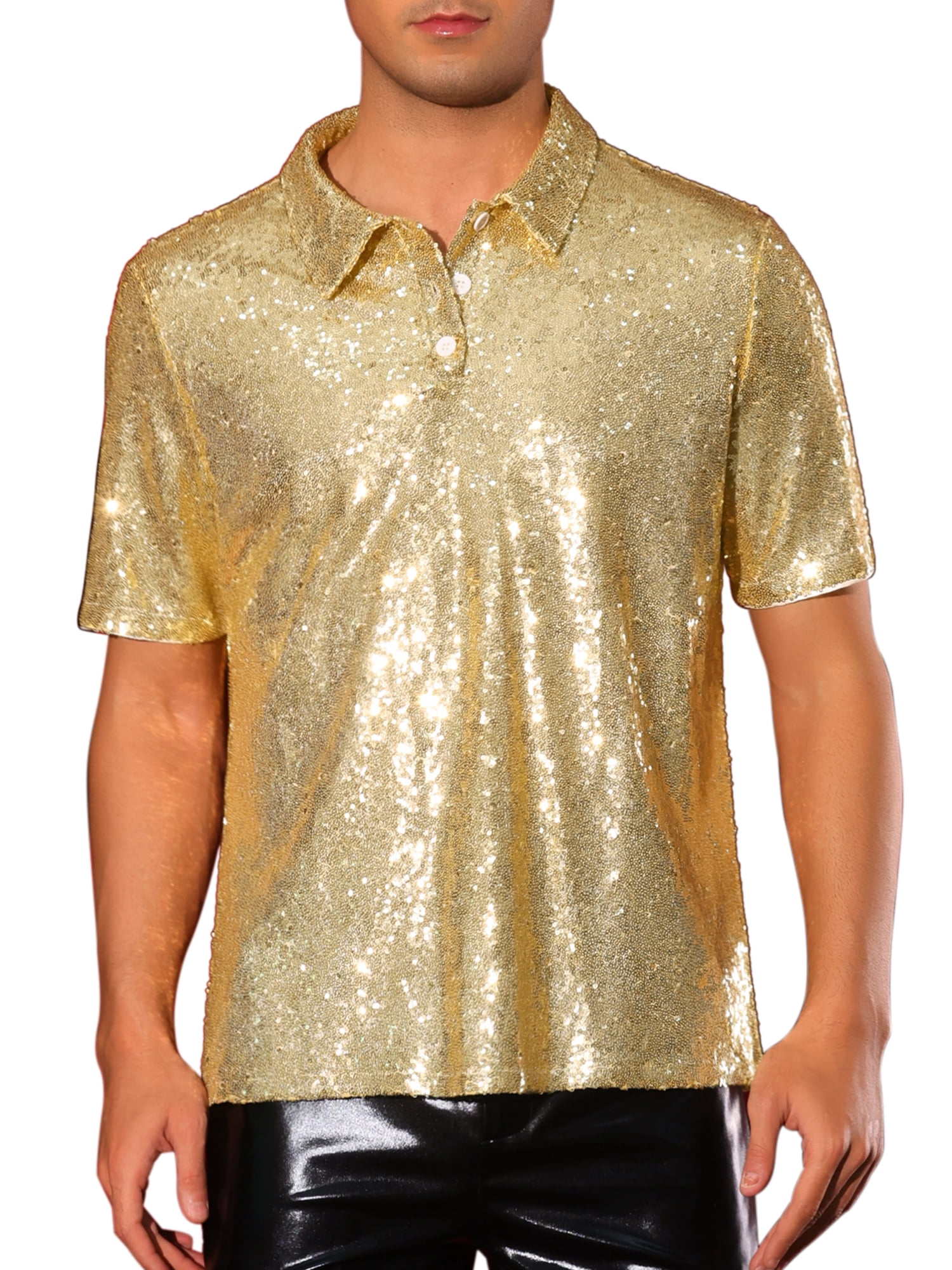 INSPIRE CHIC Sequin Polo Shirts for Men's Short Sleeve Sparkle Glitter ...