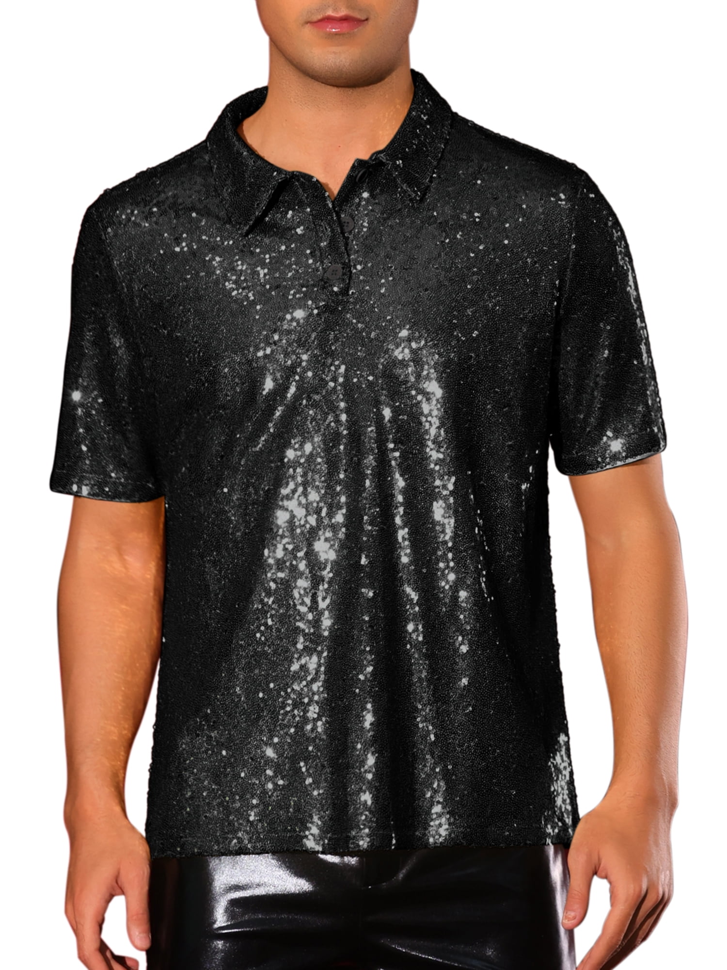 INSPIRE CHIC Sequin Polo Shirts for Men's Short Sleeve Sparkle Glitter ...