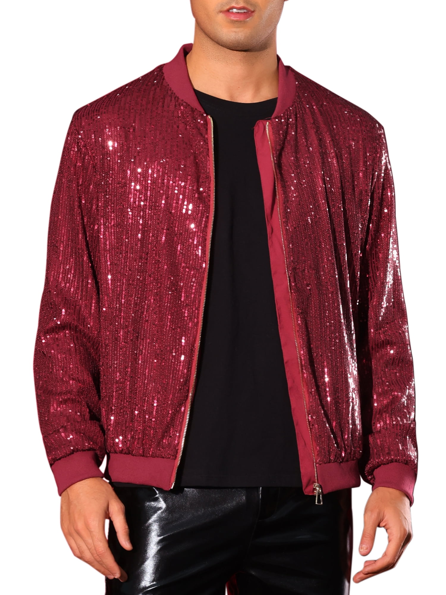 INSPIRE CHIC Sequin Varsity Jacket for Men's 70s Disco Zipper Party ...