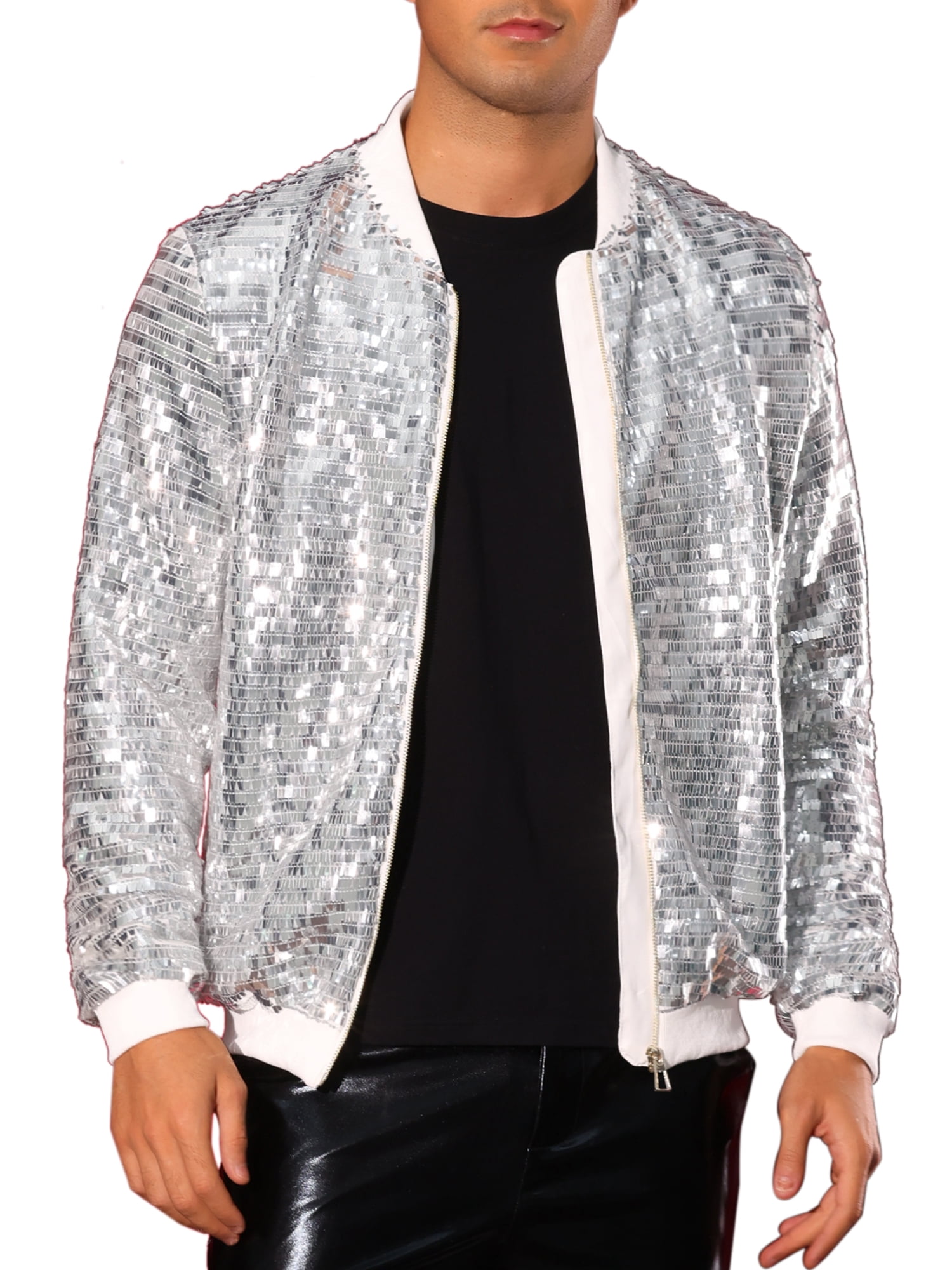 INSPIRE CHIC Sequin Varsity Jackets for Men's Zipper Festival Disco ...