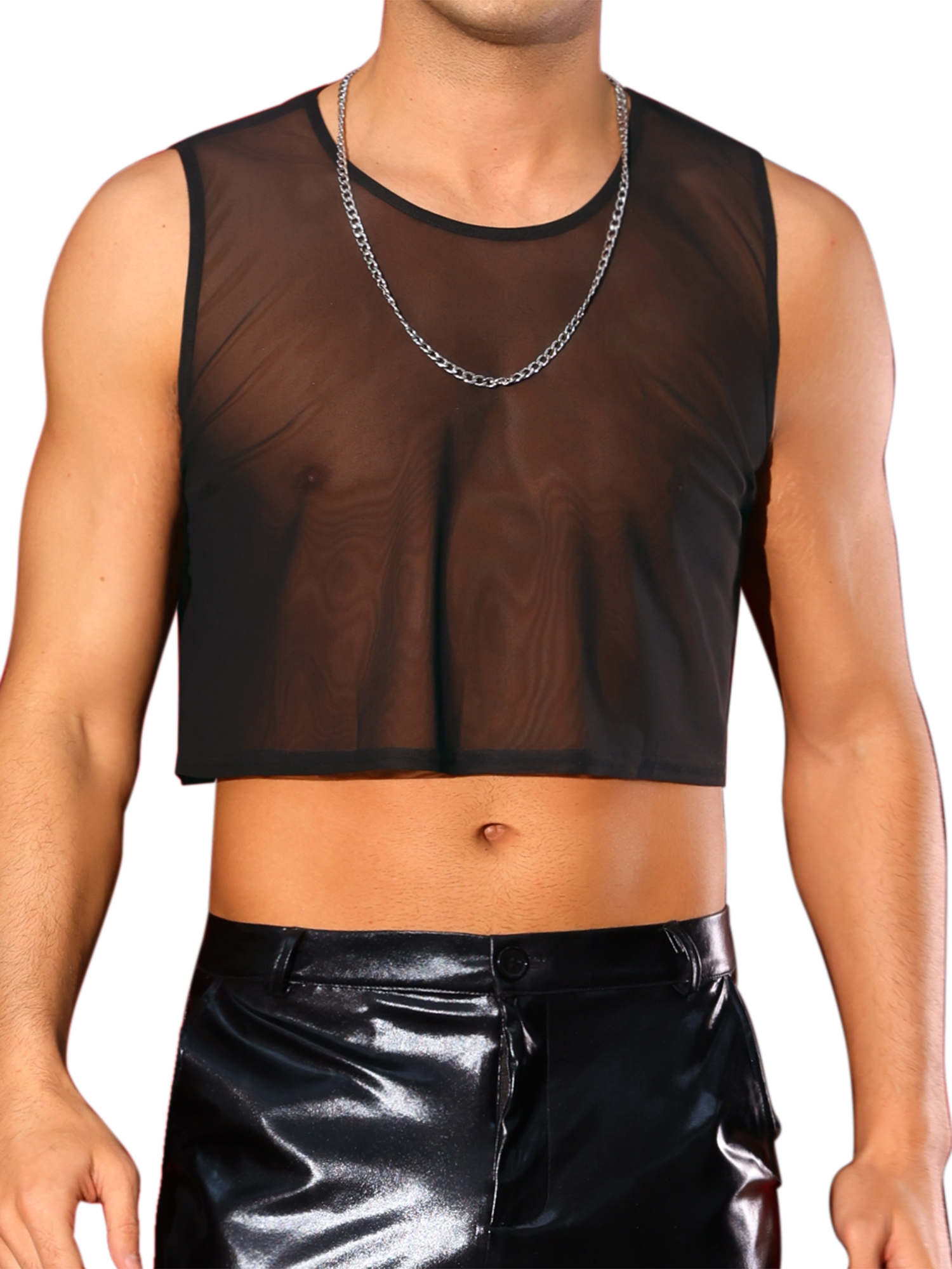 INSPIRE CHIC Men's Tank Tops Sheer Crop See-Through Design Party ...