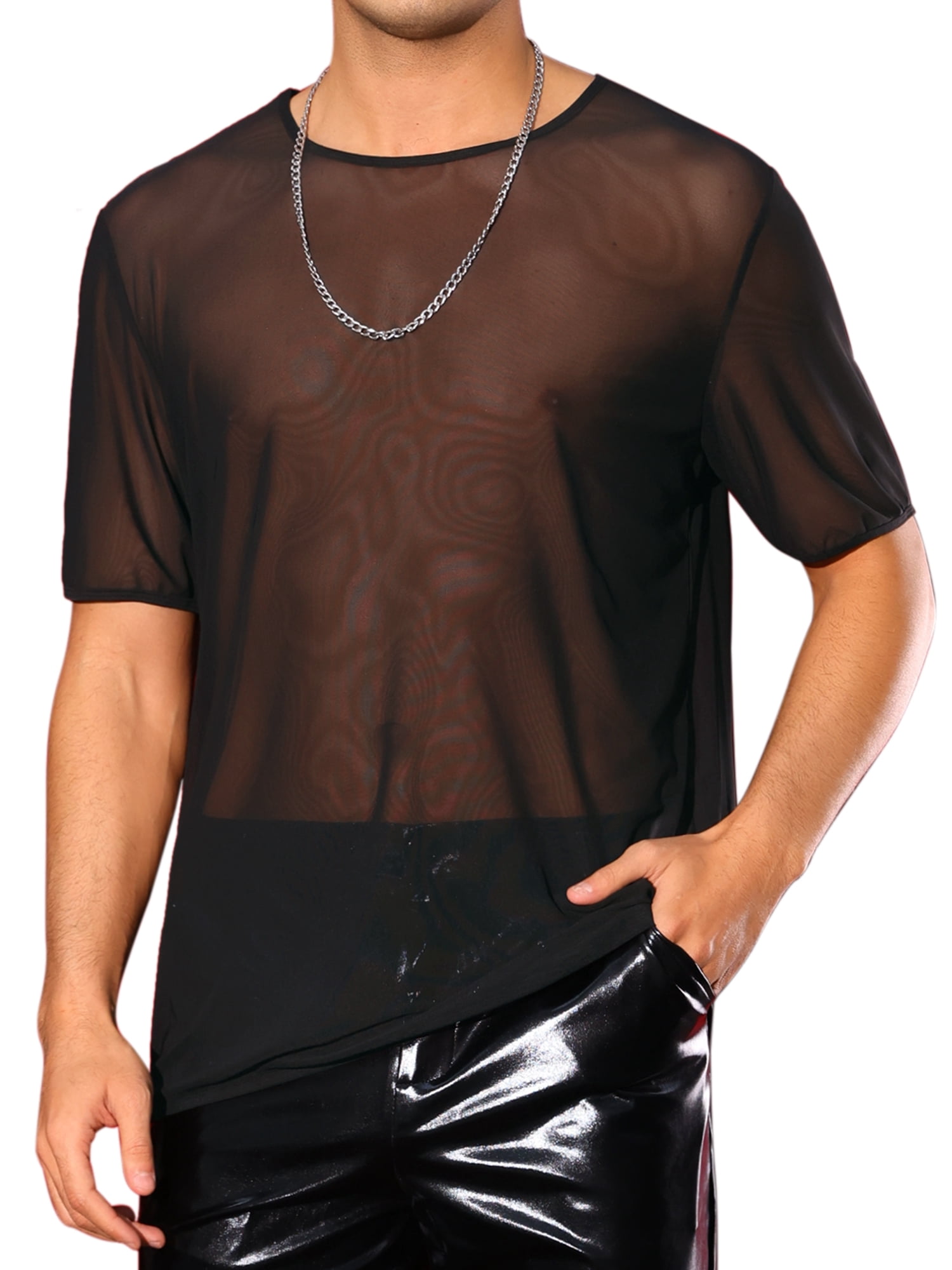 INSPIRE CHIC Sheer Mesh T-Shirt for Men's Short Sleeve Tee Top Crew ...