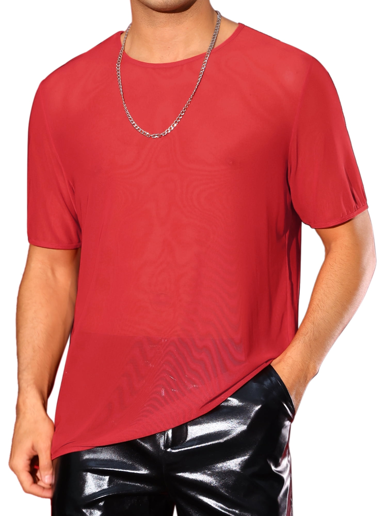 INSPIRE CHIC Sheer Mesh T-Shirt for Men's Short Sleeve Tee Top Crew ...