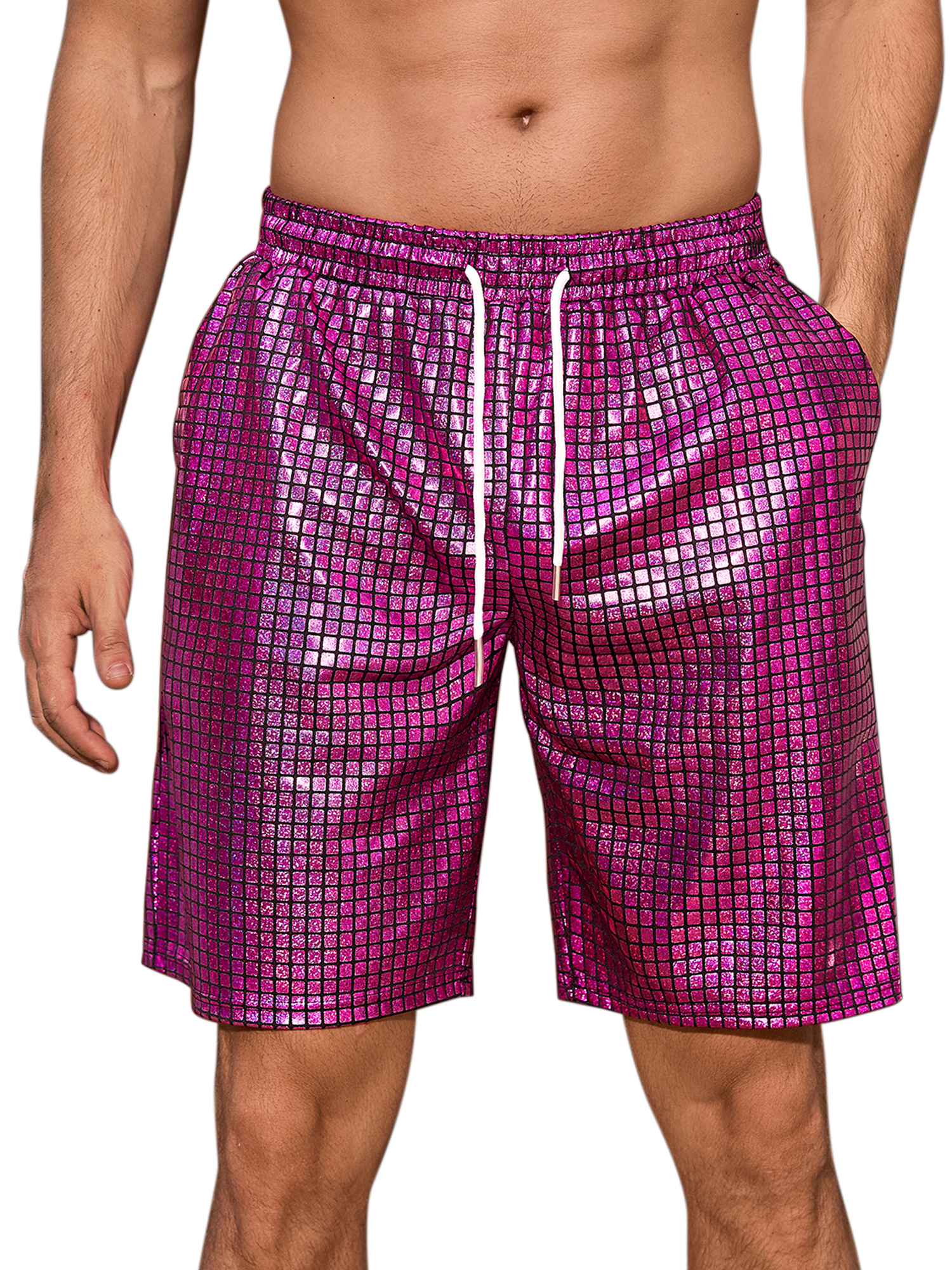INSPIRE CHIC Shiny Shorts for Men's Metallic Drawstring Nightclub Disco ...