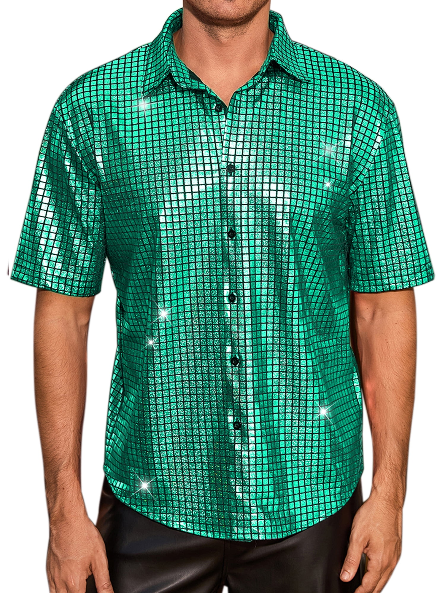 INSPIRE CHIC Shirts for Men's Button Down Short Sleeve Nightclub Prom ...