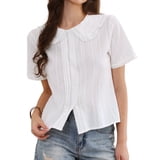 INSPIRE CHIC Short Sleeve Shirts for Women Ruffle Peter Pan Collar ...