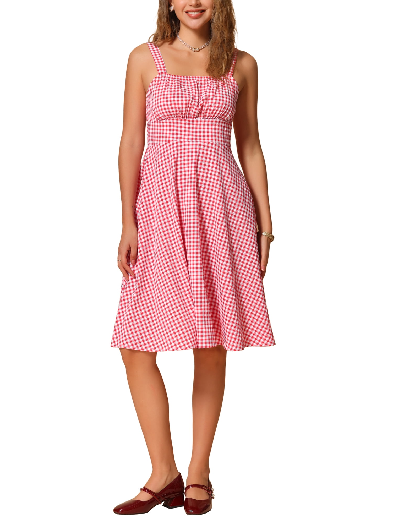 INSPIRE CHIC Sleeveless Vintage Dress for Women's Plaid Gingham Ruched ...