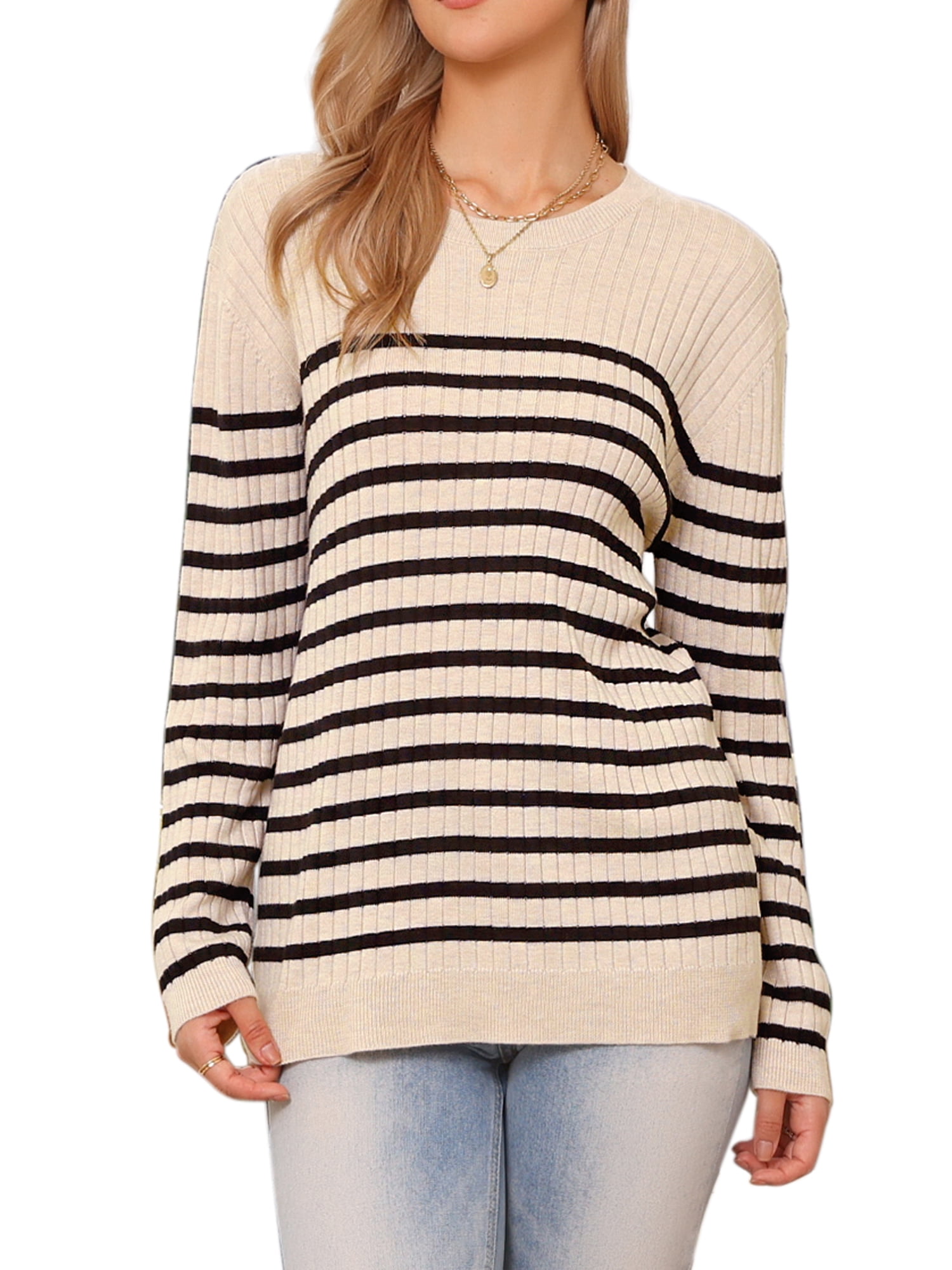 INSPIRE CHIC Striped Sweater for Women's Drop Shoulder Crew Nek Long ...