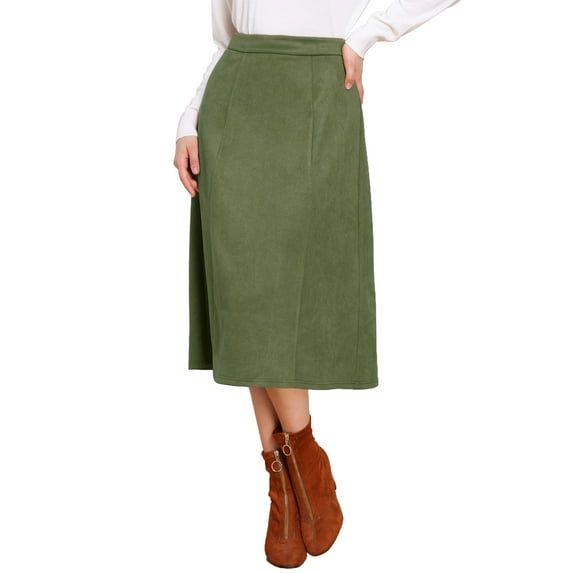 INSPIRE CHIC Suede Midi Skirts for Women's Work Casual Fall Winter A ...