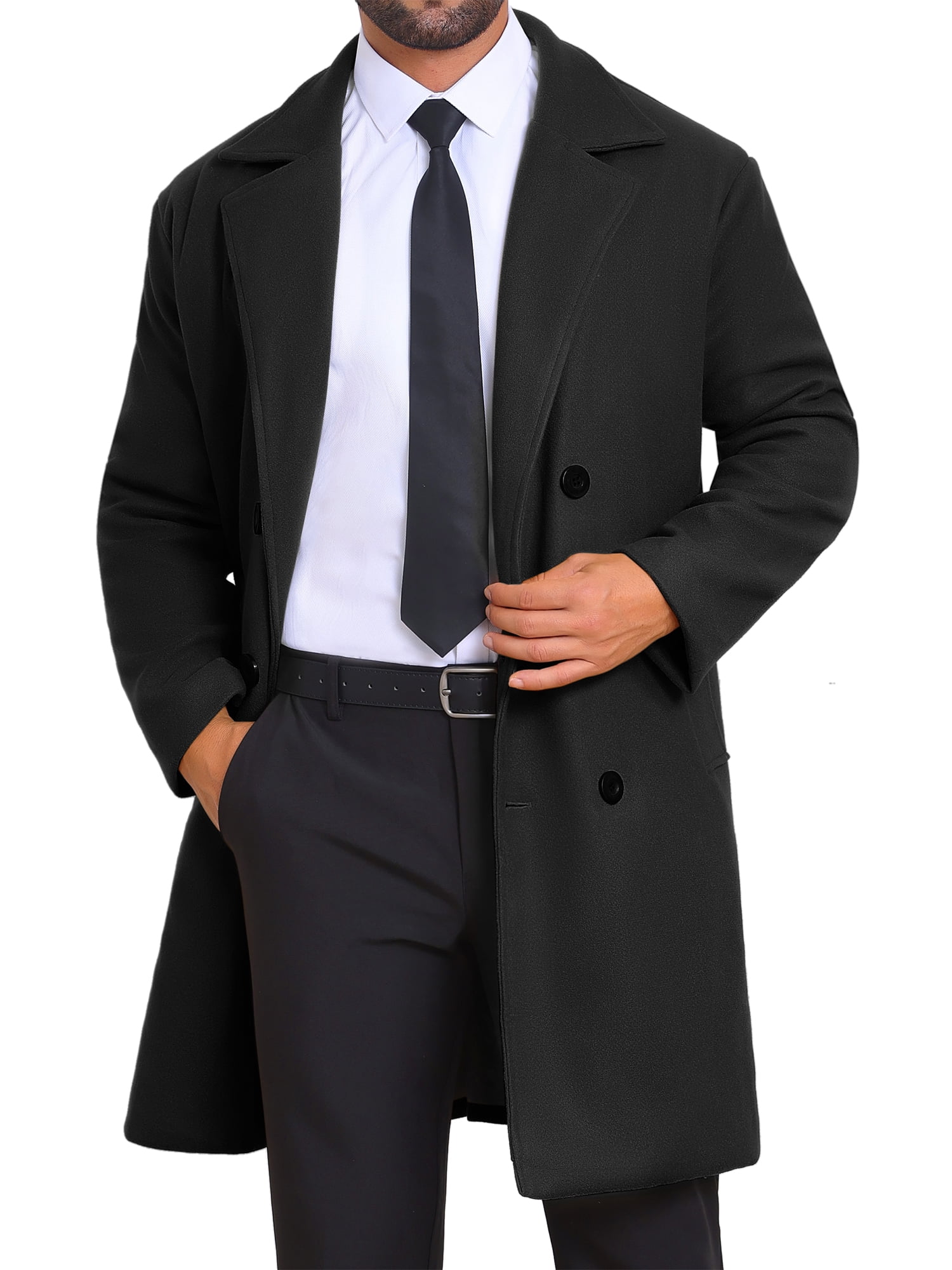 INSPIRE CHIC Winter Quilted Overcoat for Men's Double Breasted Coat ...