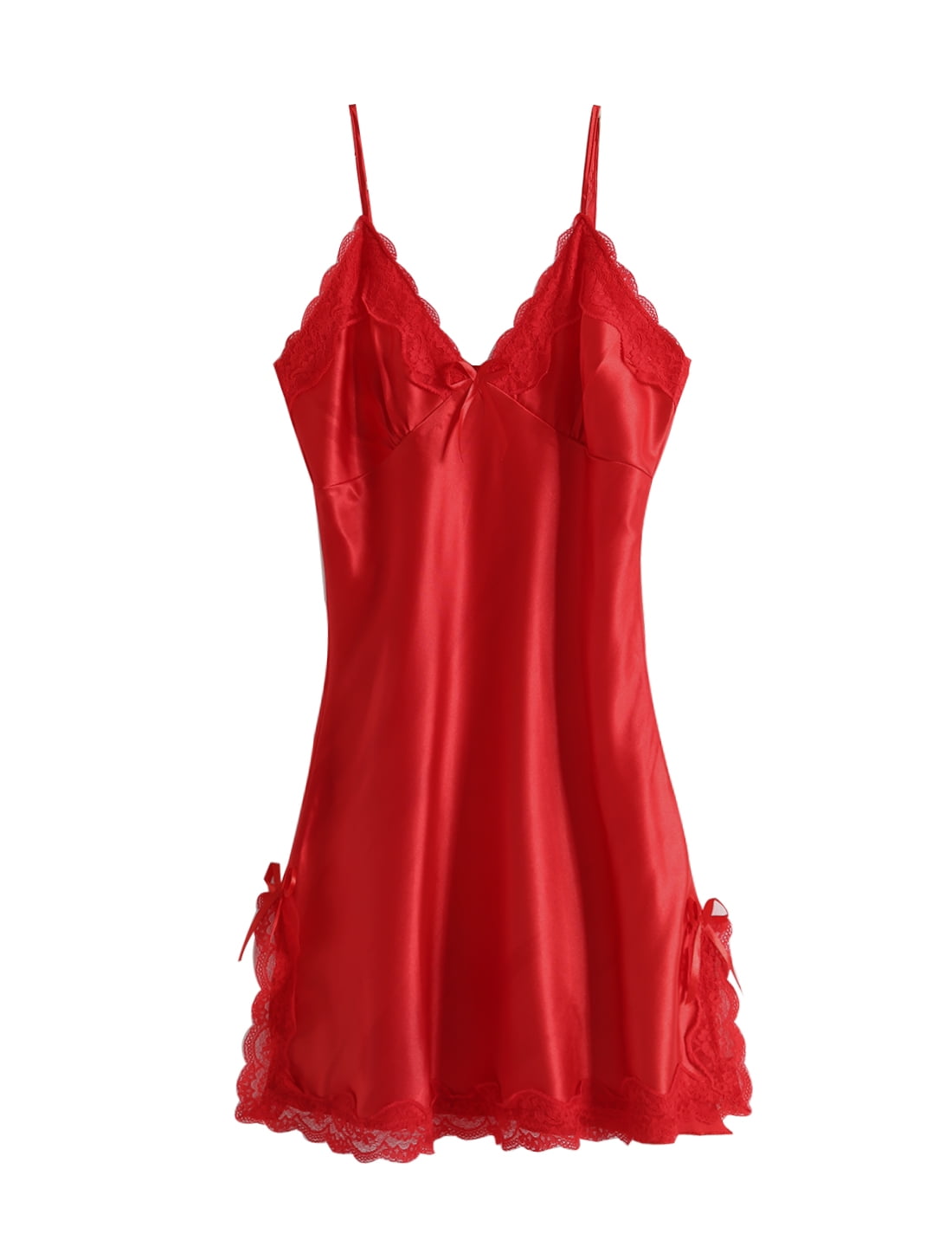 INSPIRE CHIC Women Satin Floral Lace Trim Sleepwear Nightgown Pajama ...