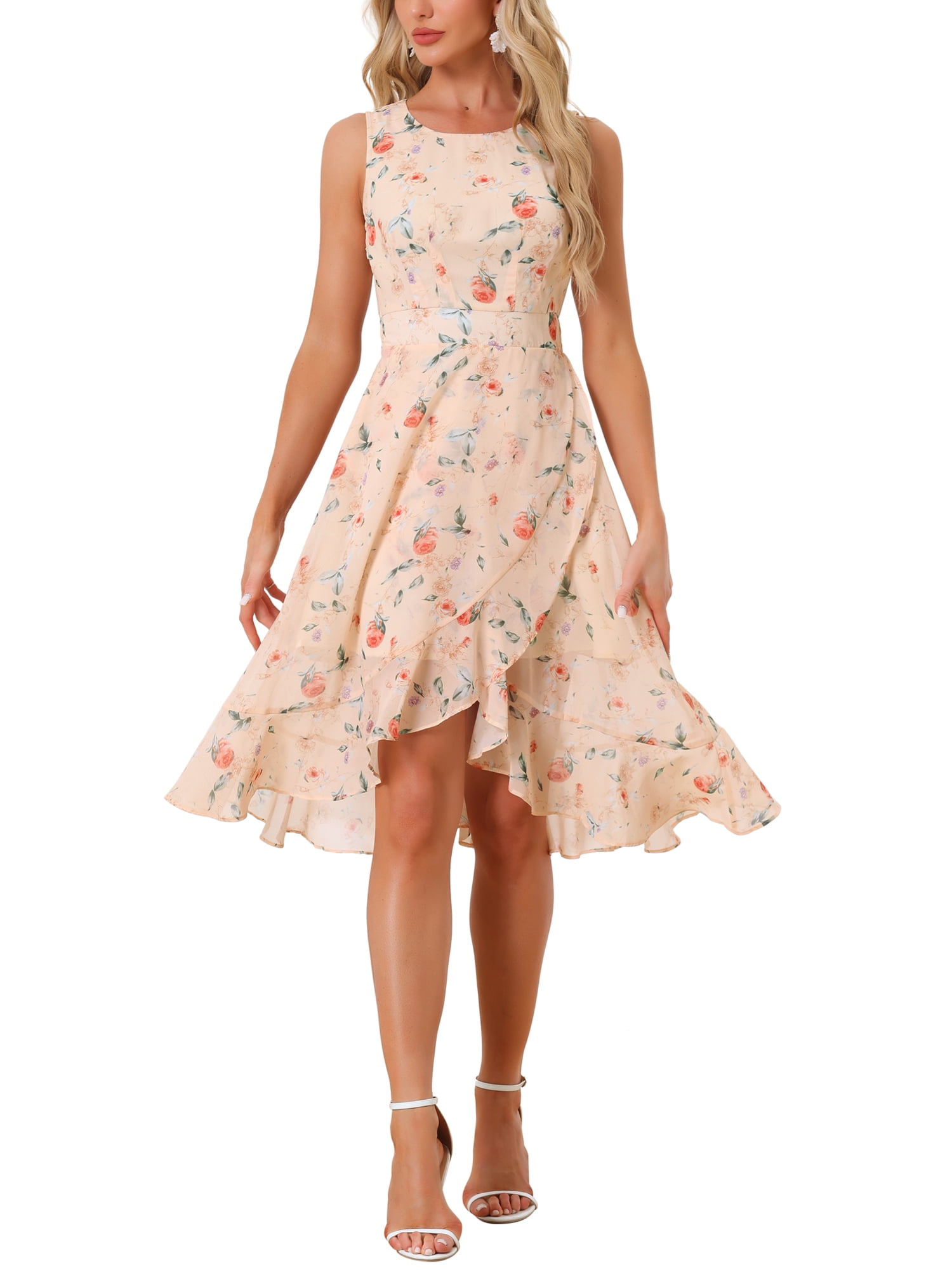 INSPIRE CHIC Women's Summer Dresses Wrap Ruffle Hem Round Neck Keyhole ...