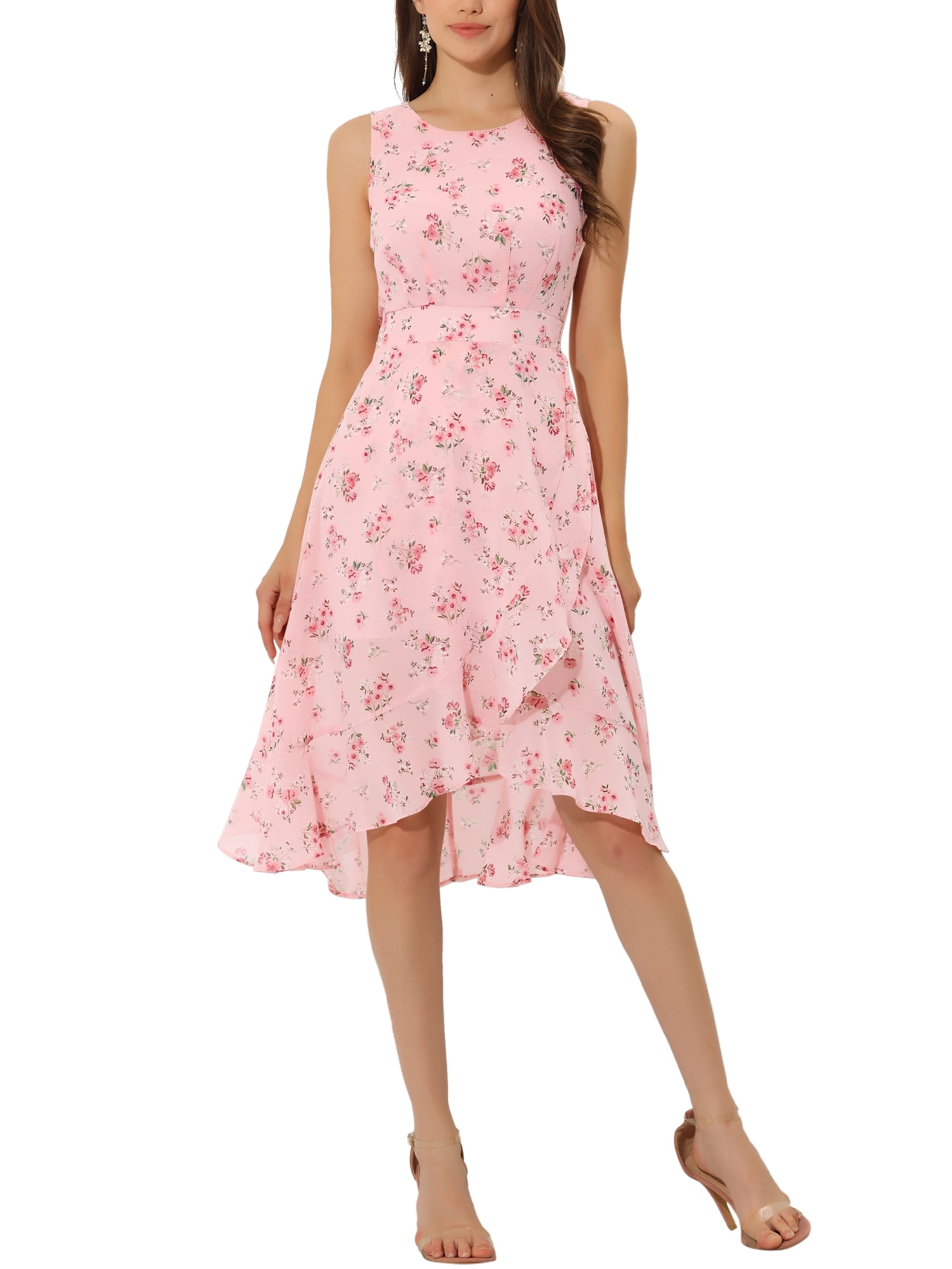 INSPIRE CHIC Women's Summer Dresses Wrap Ruffle Hem Round Neck Keyhole ...