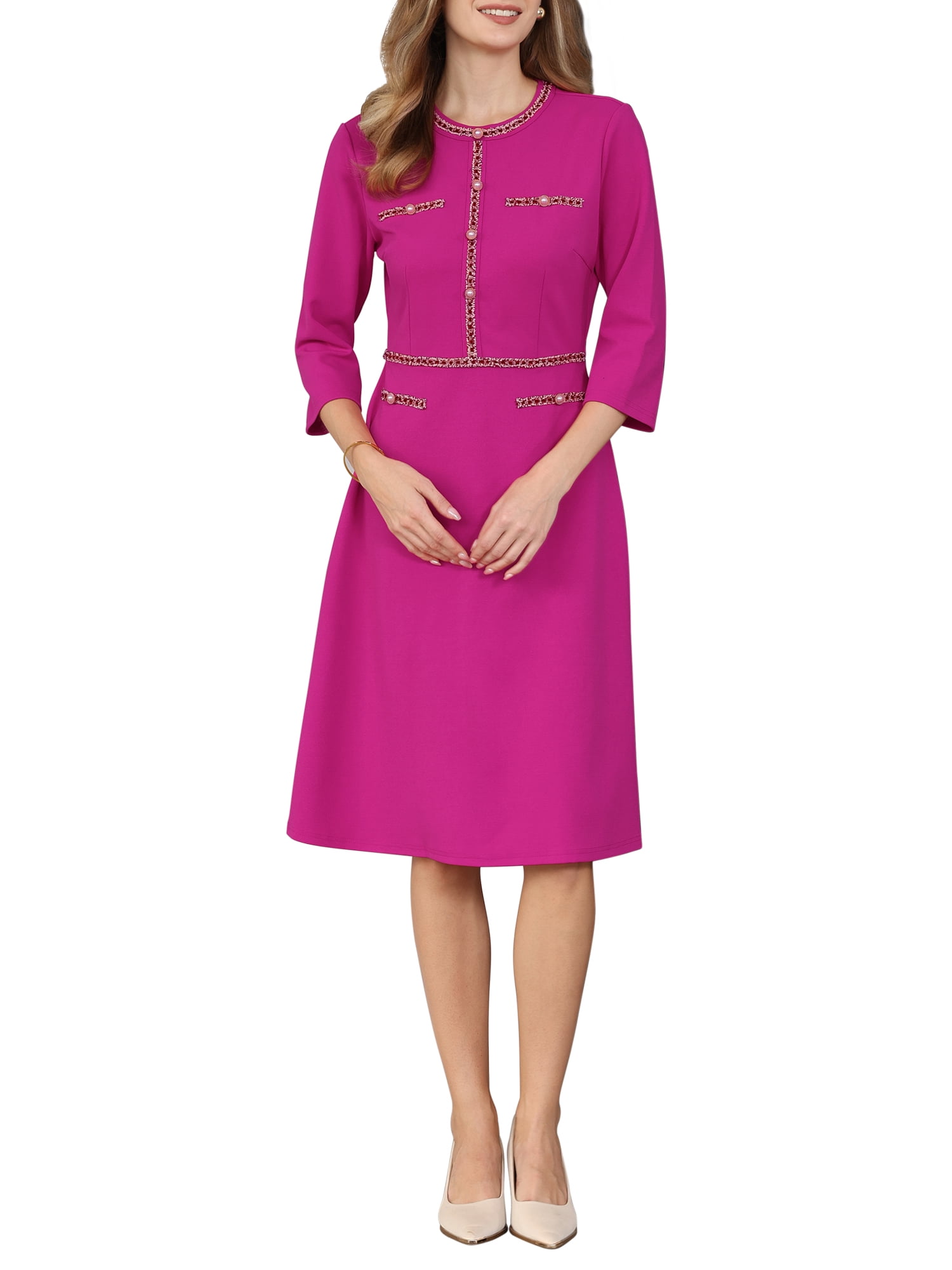 INSPIRE CHIC Women's A-Line Dress Contrast Color Wear-to-Work Tweed ...