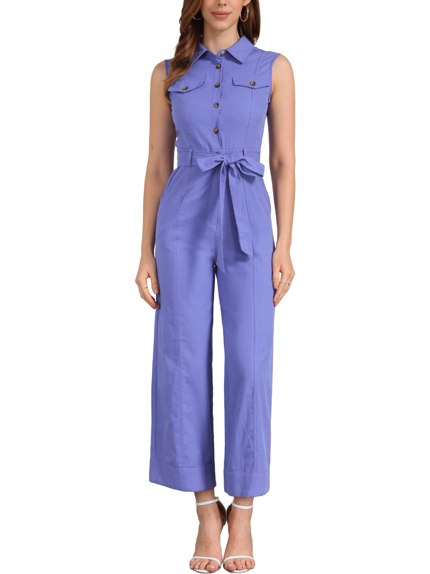 INSPIRE CHIC Women's Ankle Tie Waist Workwear Button Front Sleeveless ...