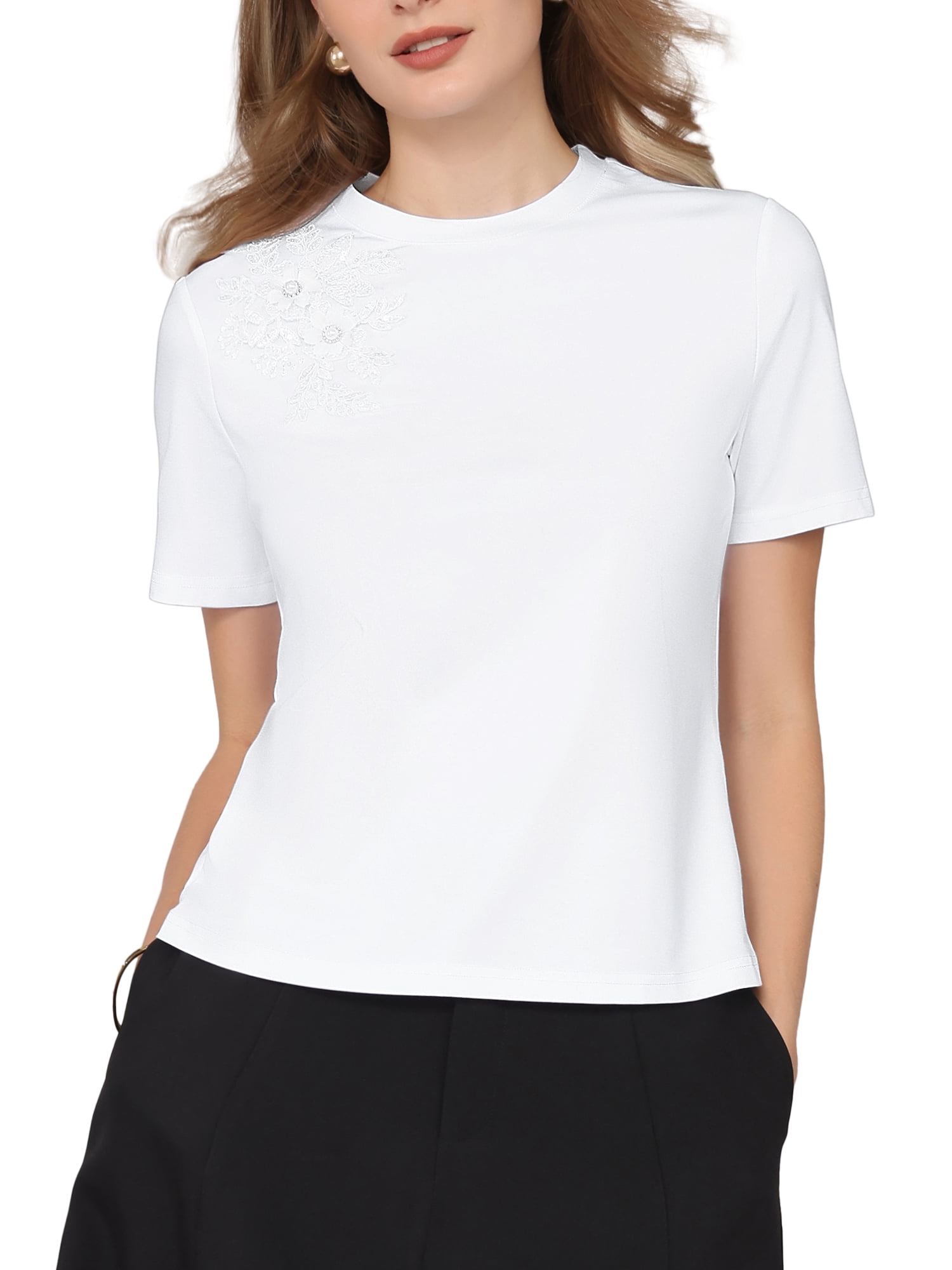 INSPIRE CHIC Women's Basic Tee Shirt Short Sleeve Crew Neck Stretchy ...