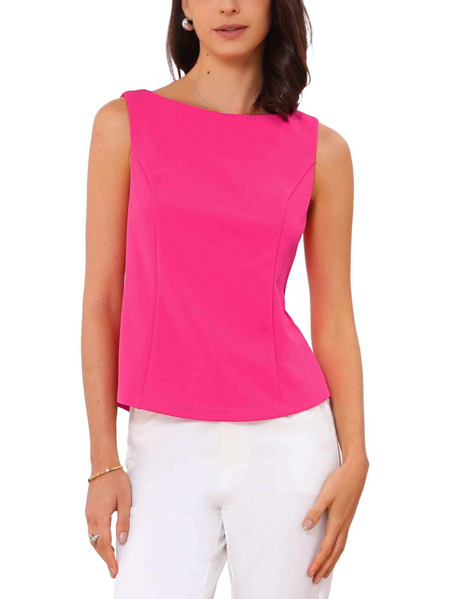INSPIRE CHIC Women's Boat Neck Tops Sleeveless Business Work Summer ...