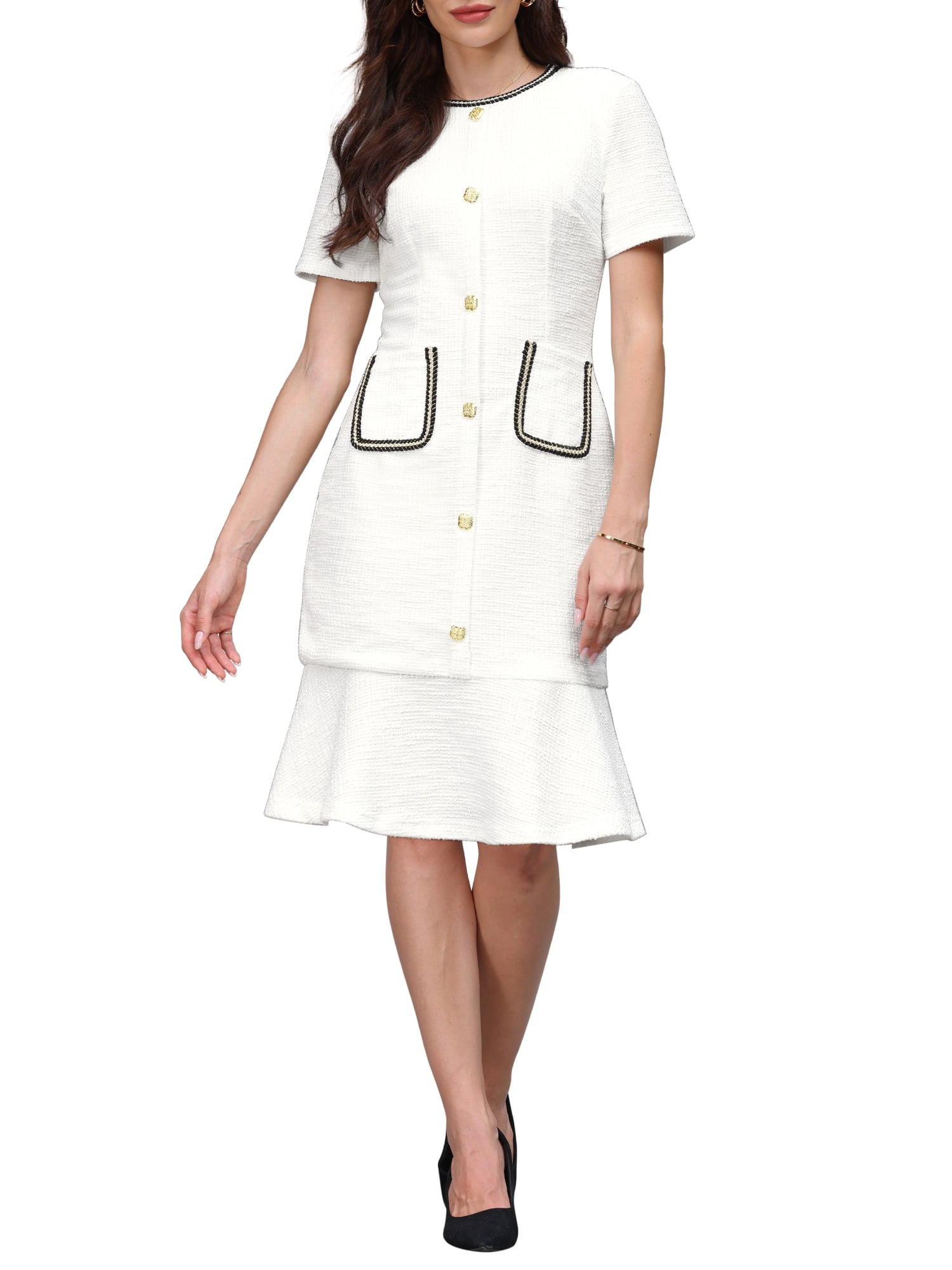 INSPIRE CHIC Women's Bodycon Mermaid Dress Tweed Short Sleeve Panel ...
