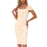 INSPIRE CHIC Women's Bodycon Square Neck Short Sleeve Printed Midi ...