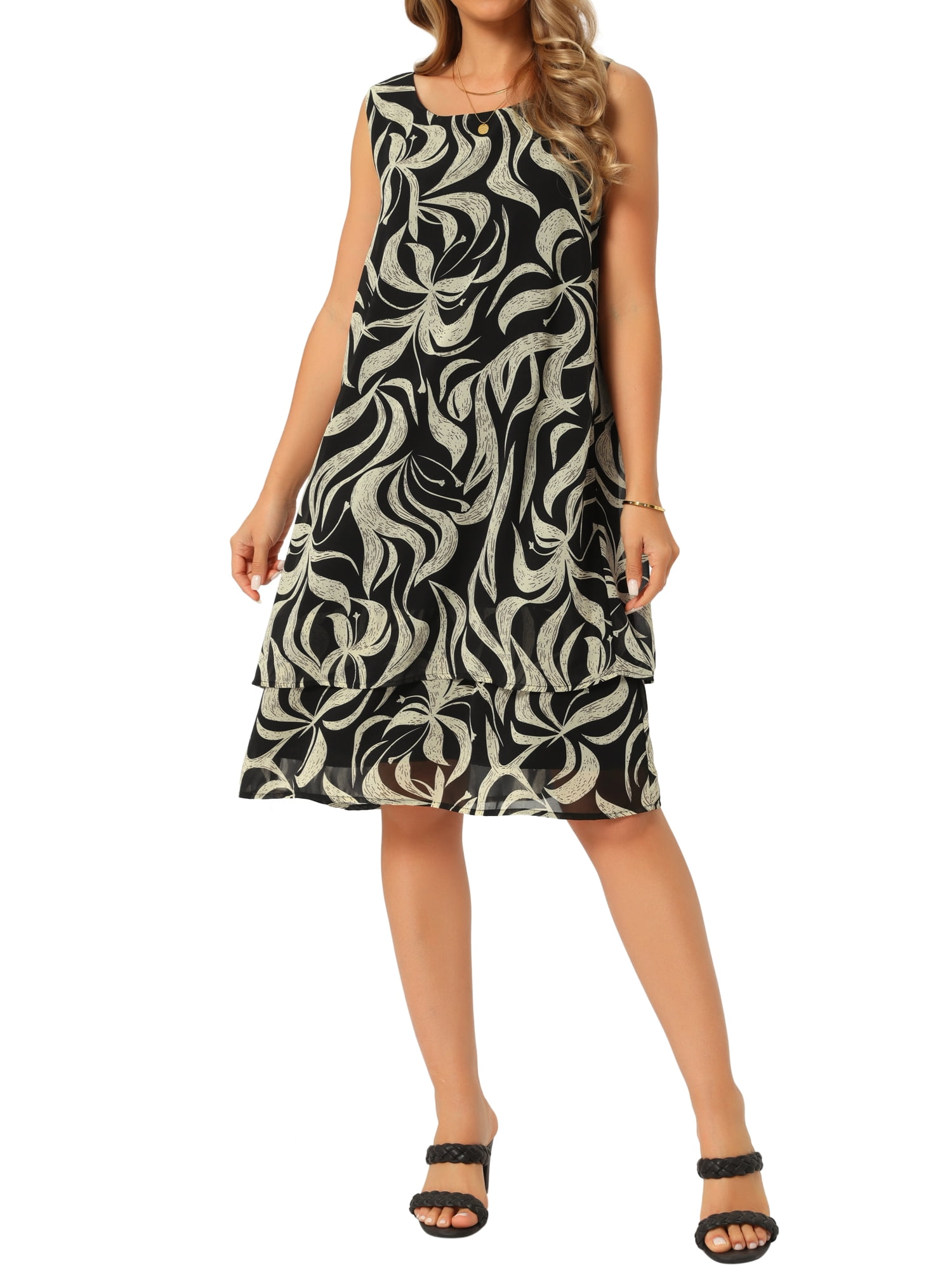 INSPIRE CHIC Women's Chiffon Dresses Sleeveless Floral Print Crewneck ...