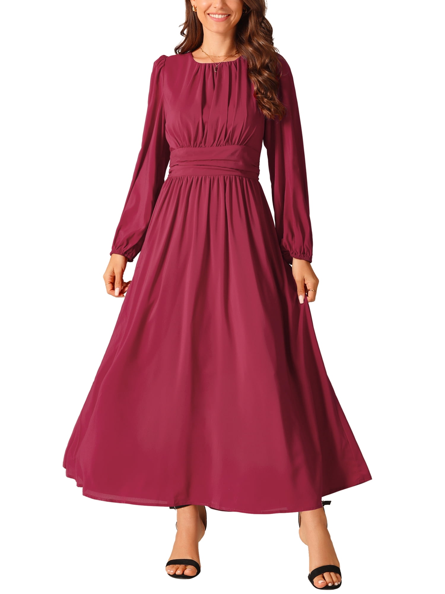 INSPIRE CHIC Women's Dresses Crew Neck Lantern Long Sleeves Chiffon ...