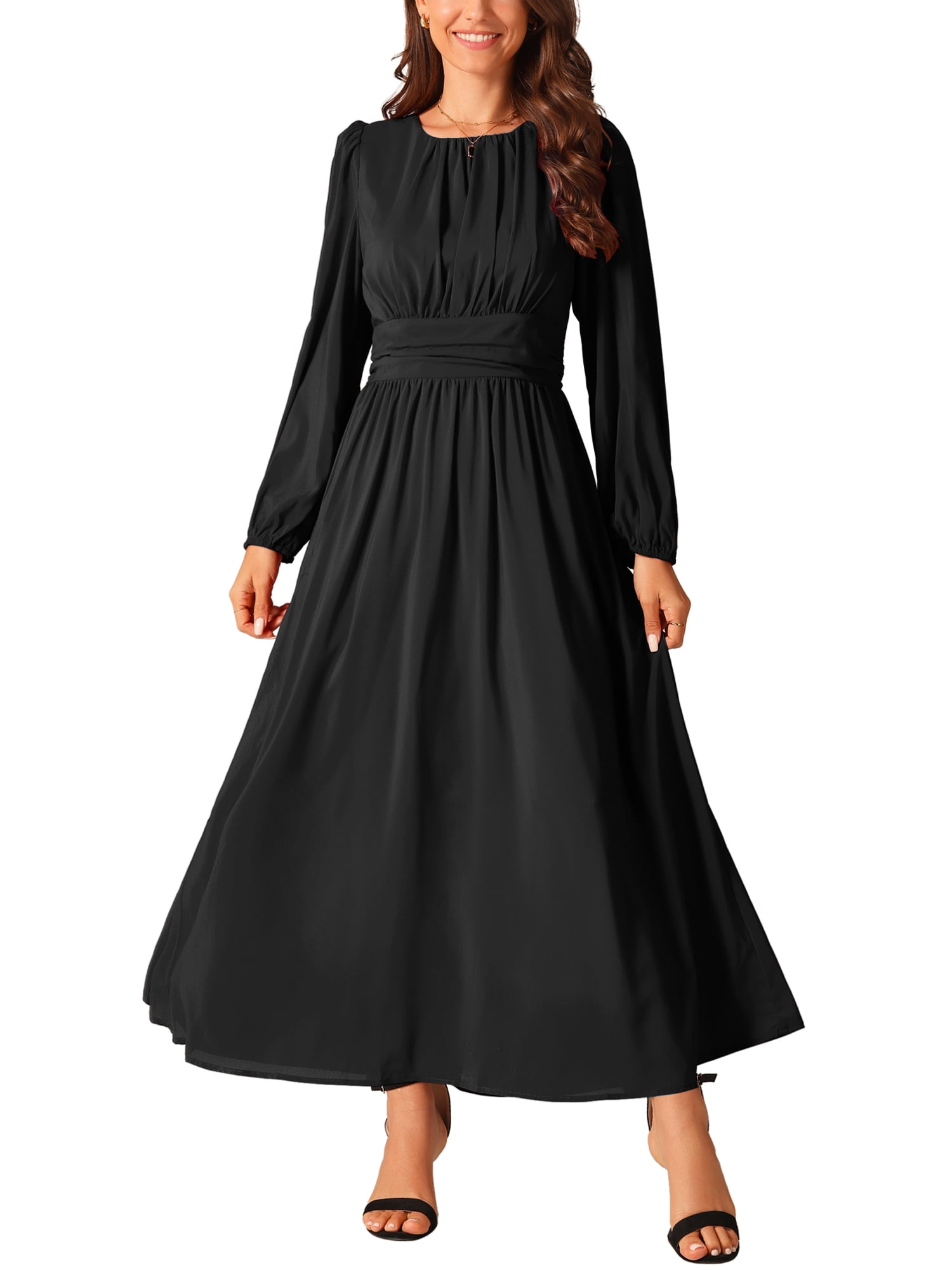 INSPIRE CHIC Women's Dresses Crew Neck Lantern Long Sleeves Chiffon ...
