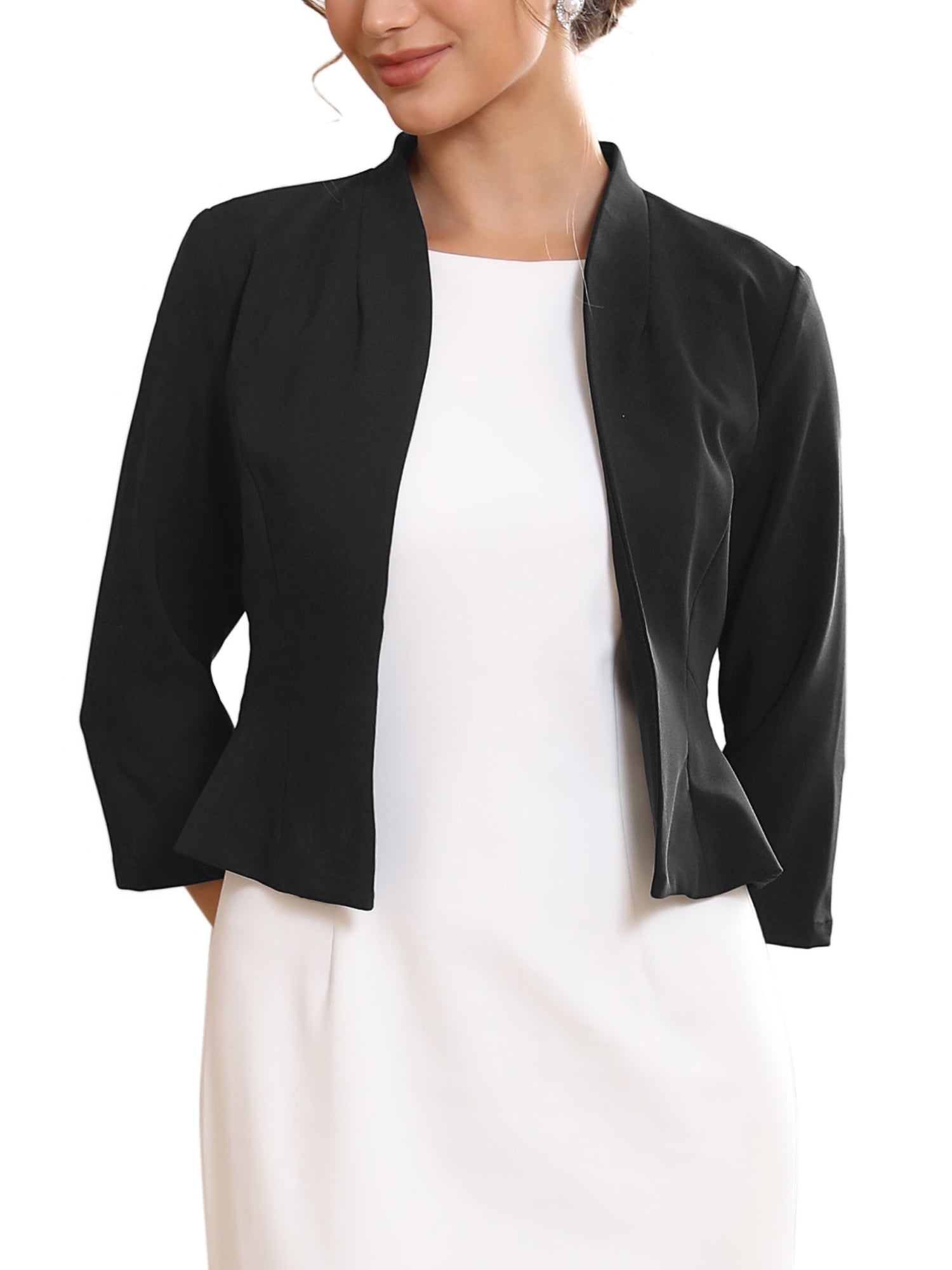 INSPIRE CHIC Women's Collarless Blazer Open Front Short Sleeve Evening ...