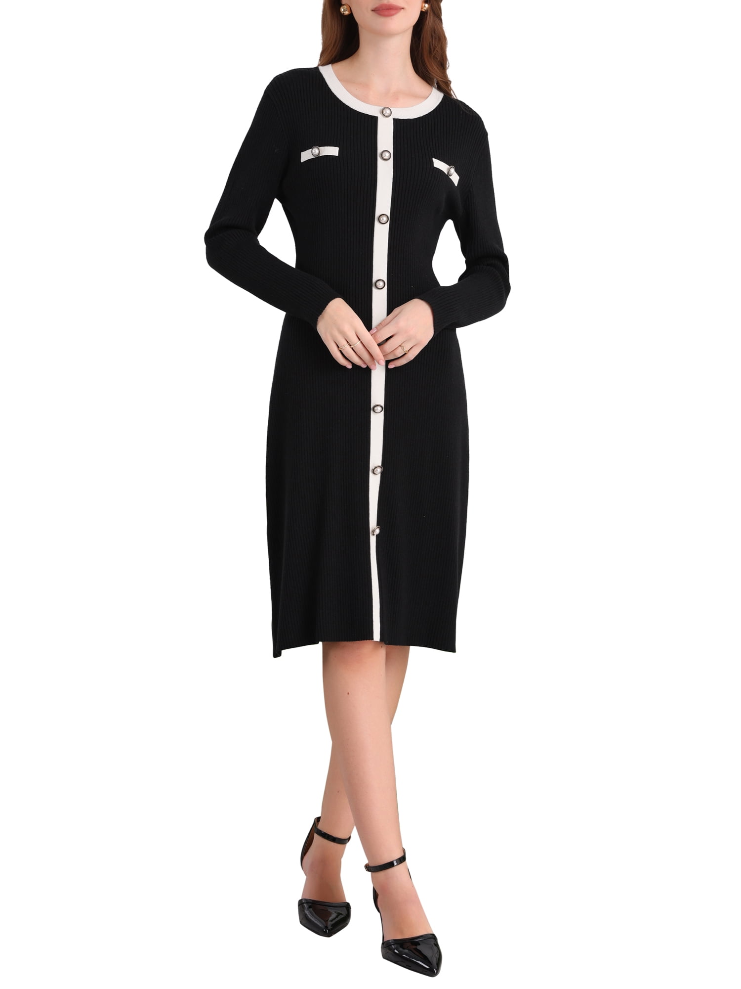 INSPIRE CHIC Women's Contrast Color Sweater Dresses Long Sleeve Knit A ...
